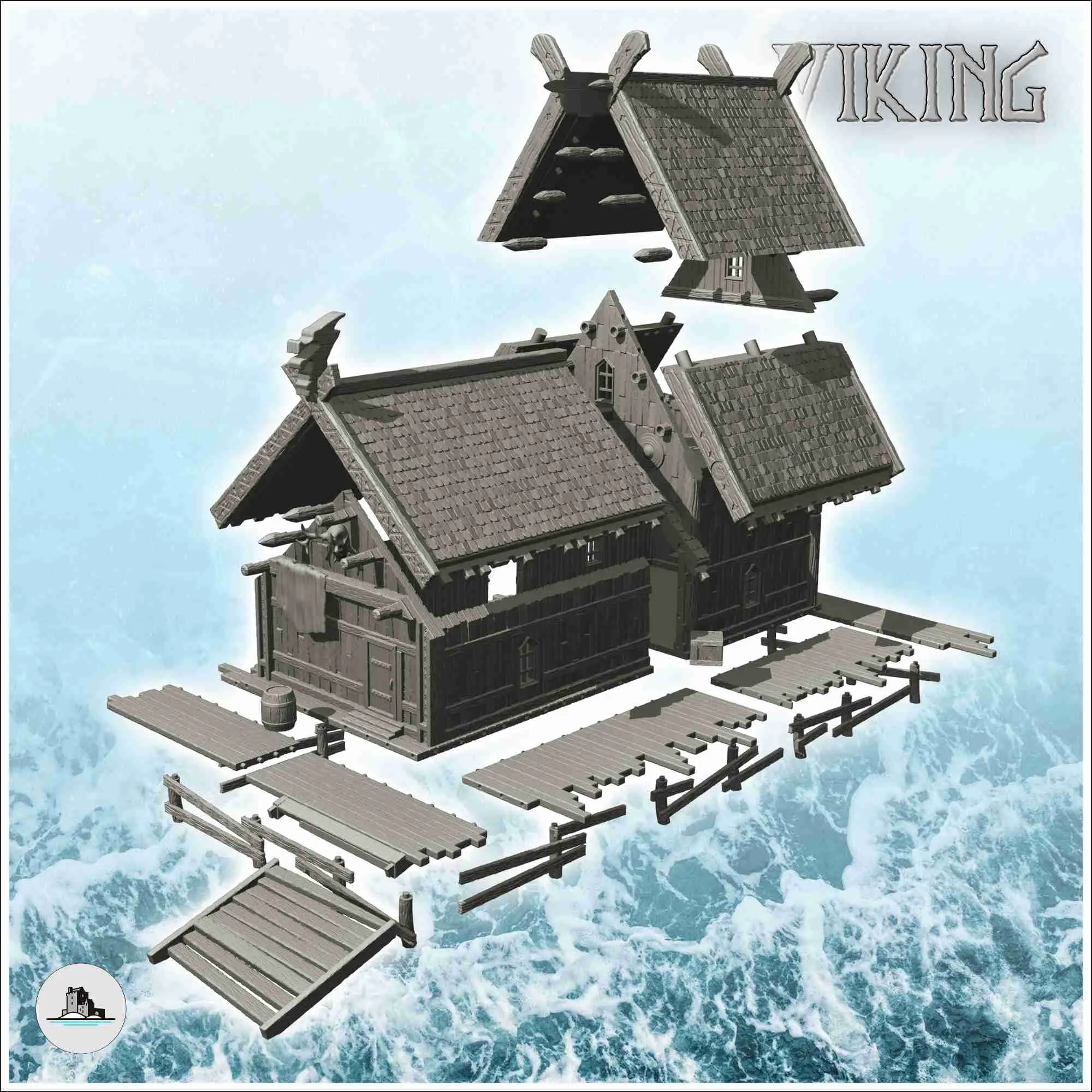 Other STL Download - Viking city hall on wooden platform with access ...