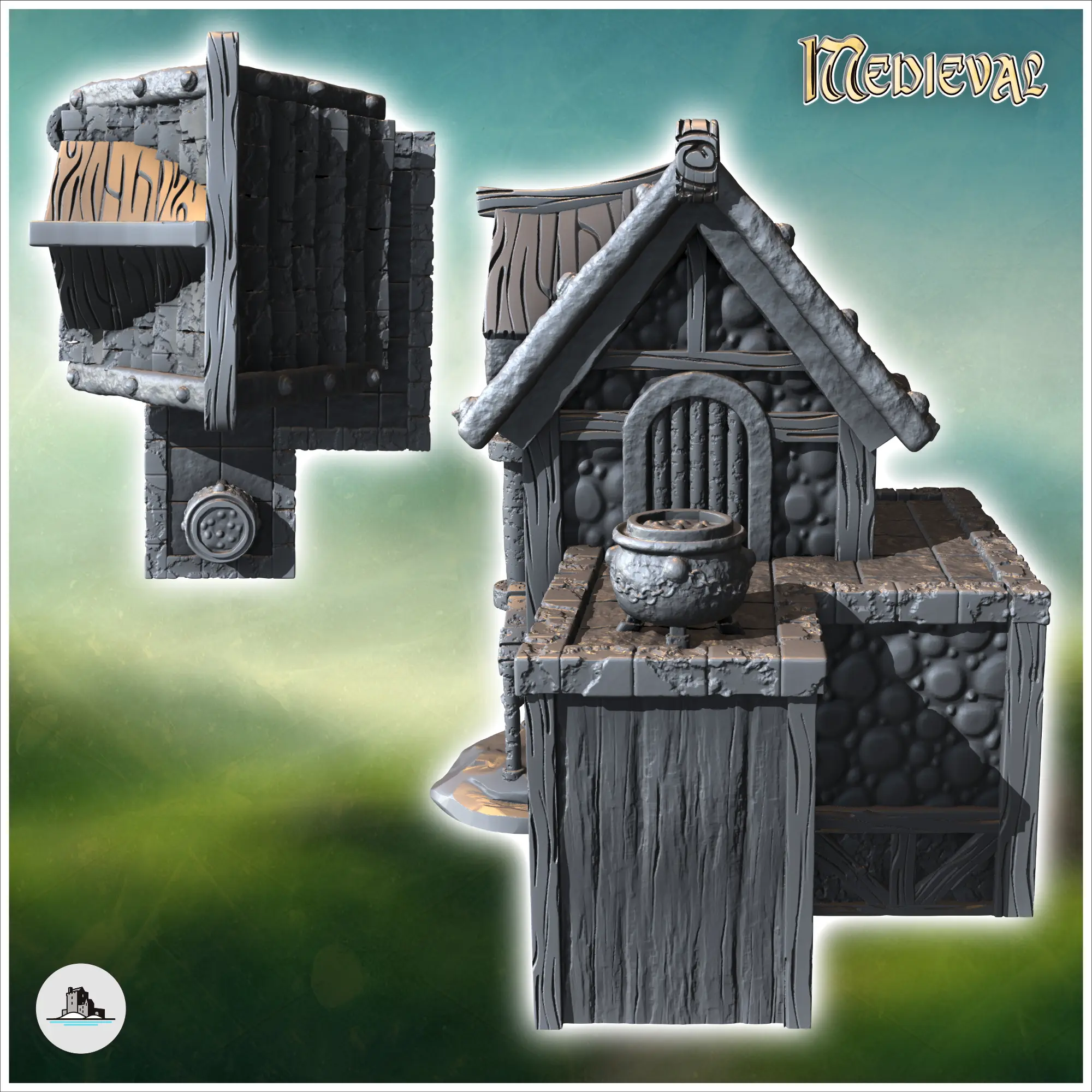 Other STL Download - Medieval building with cauldron outside and annex ...