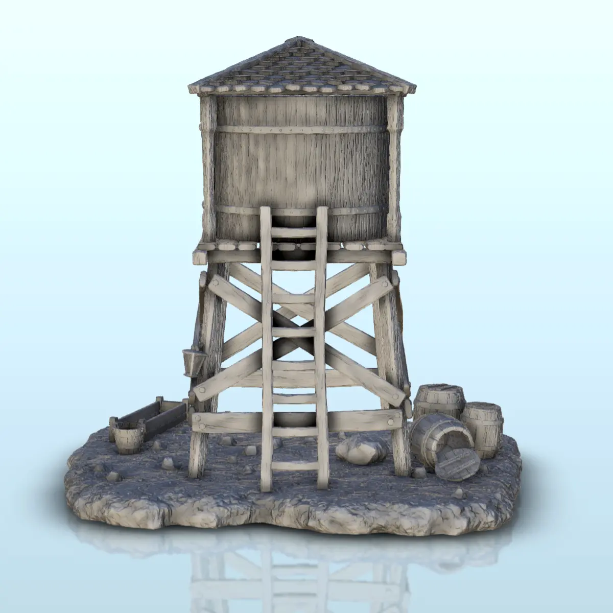 Wooden water tank - Terrain scenery West Old | 3D models download ...