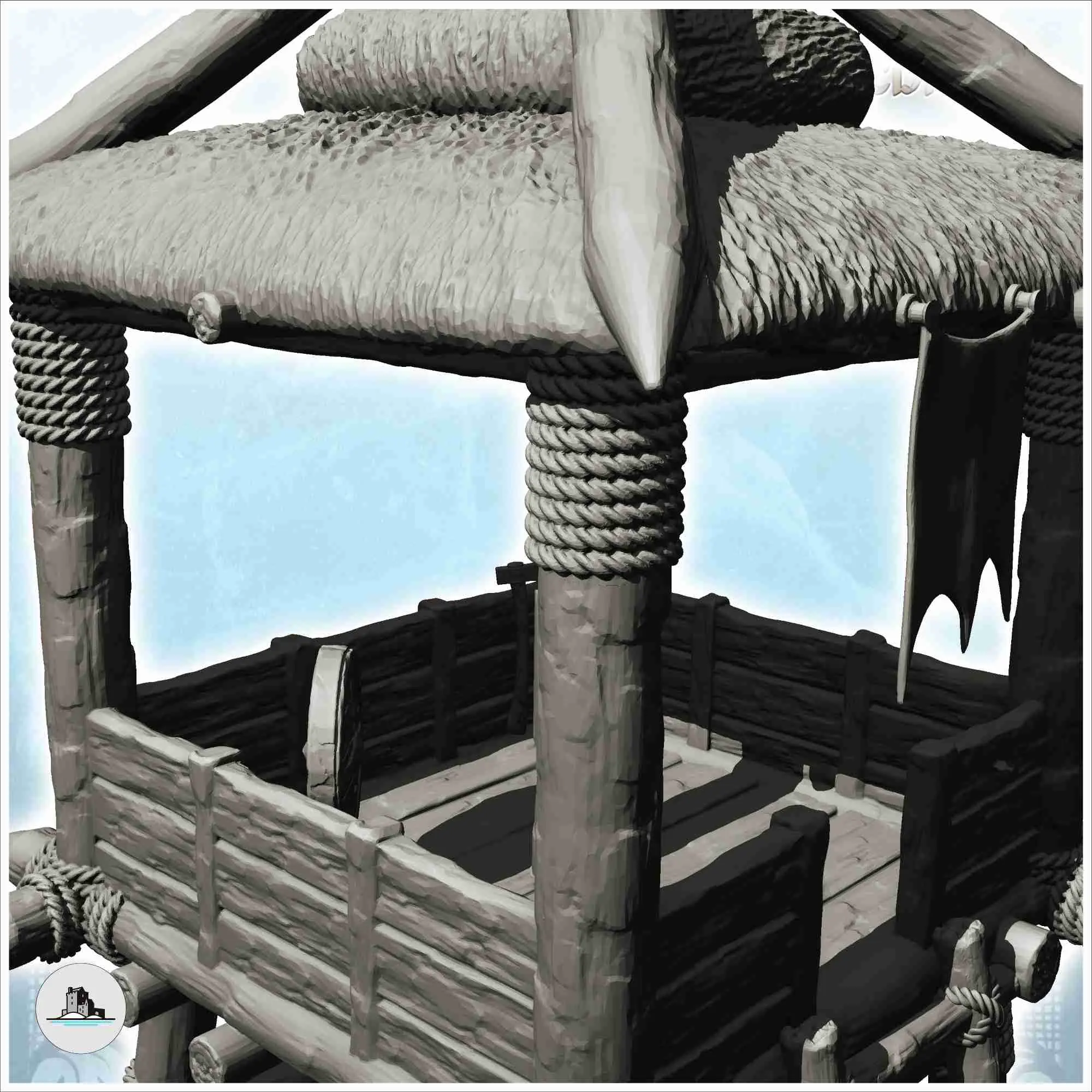 Miniature Games & Accessories STL Download - Log outpost with thatched ...