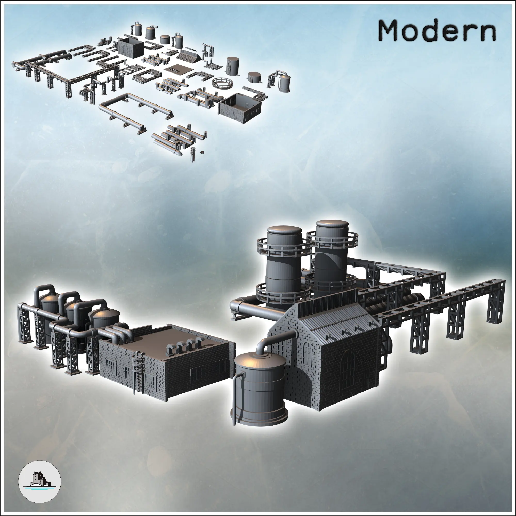 Modular industrial site set with large storage tanks pillars | 3D ...