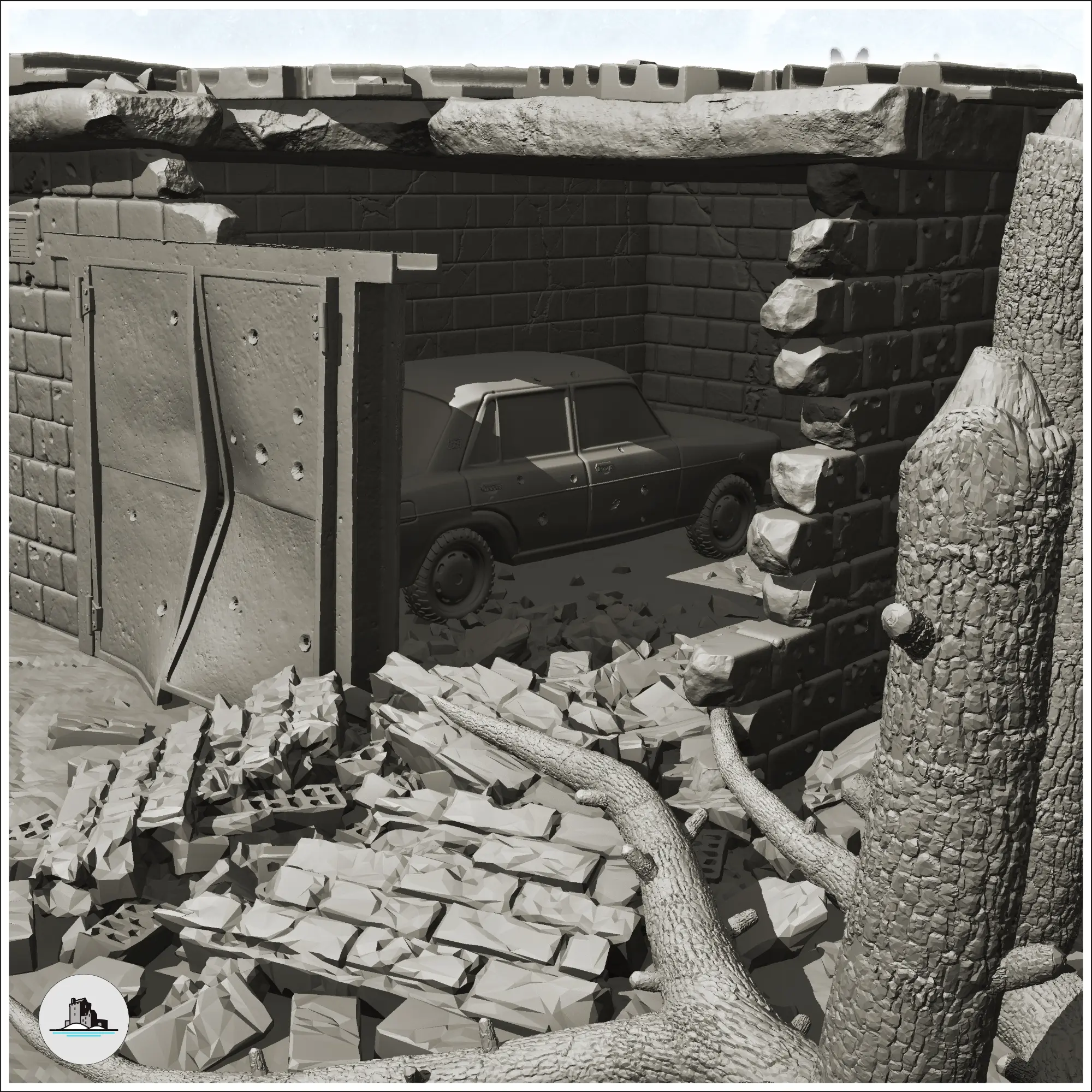 Other STL Download - Damaged parking shed made of cinder blocks with ...