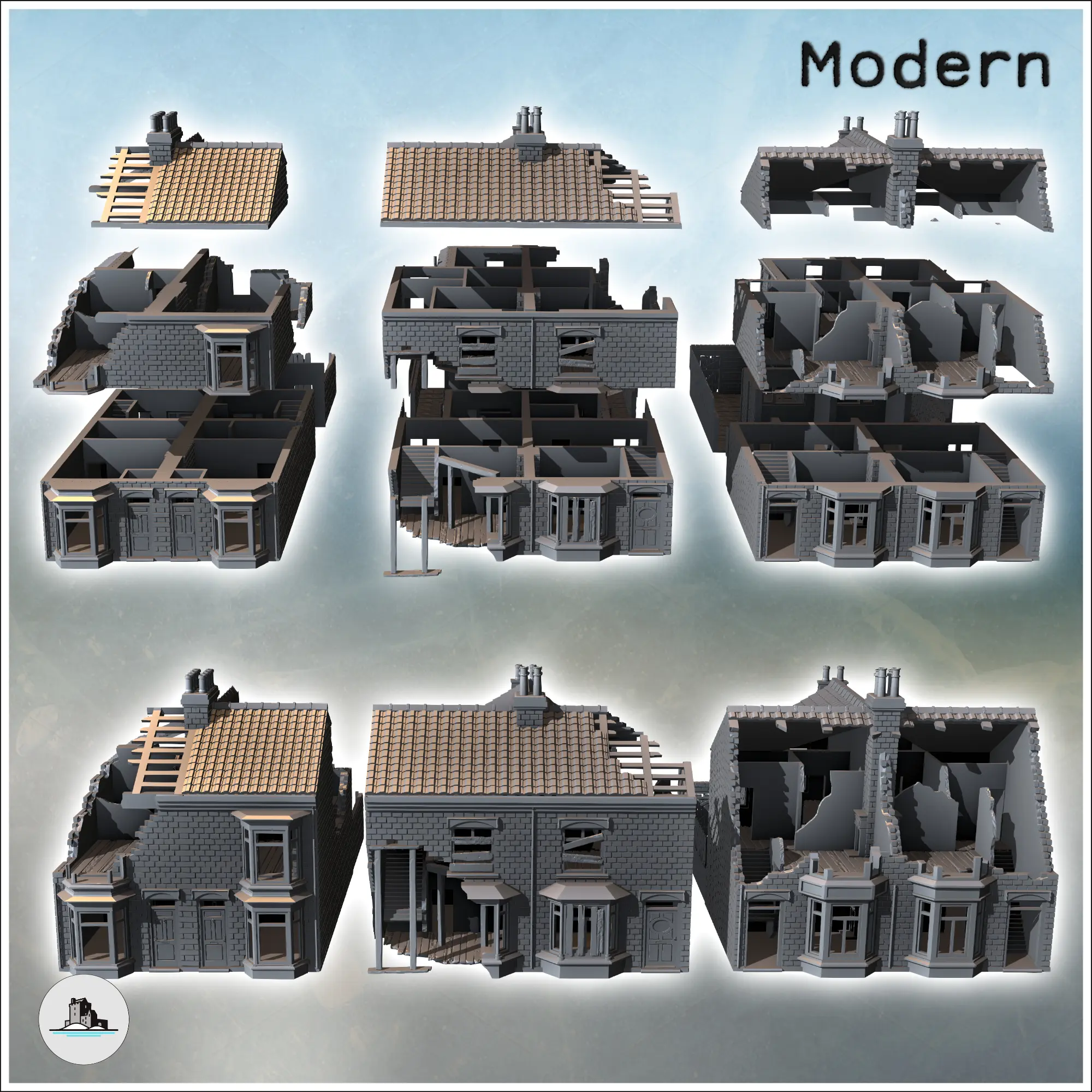 Other STL Download - Set of three buildings with large bay windows and ...