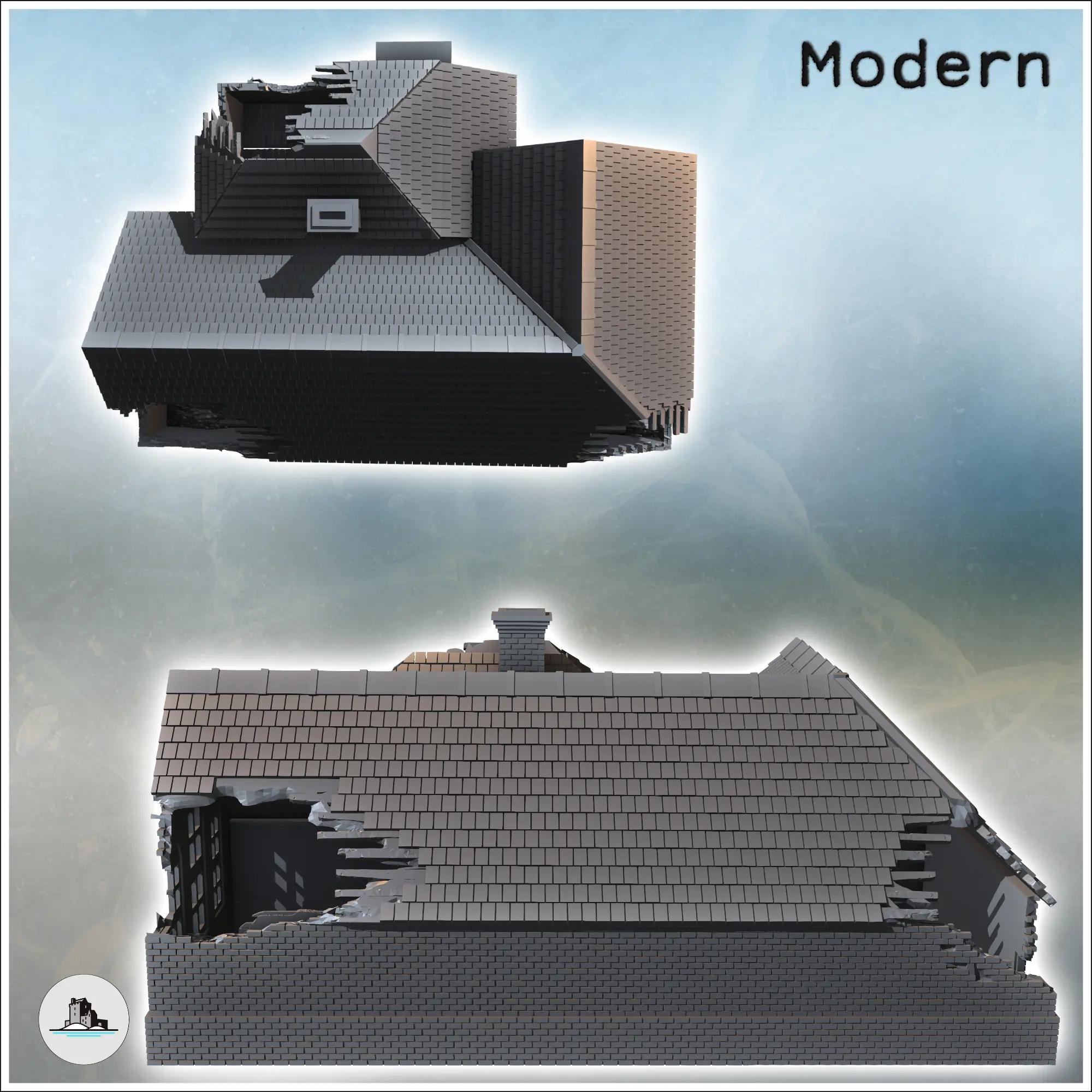 Other STL Download - Large modern mansion with angled roof and central ...