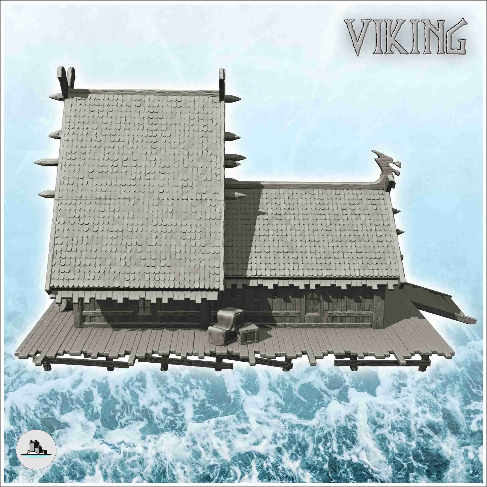 Other STL Download - Viking city hall on wooden platform with access ...