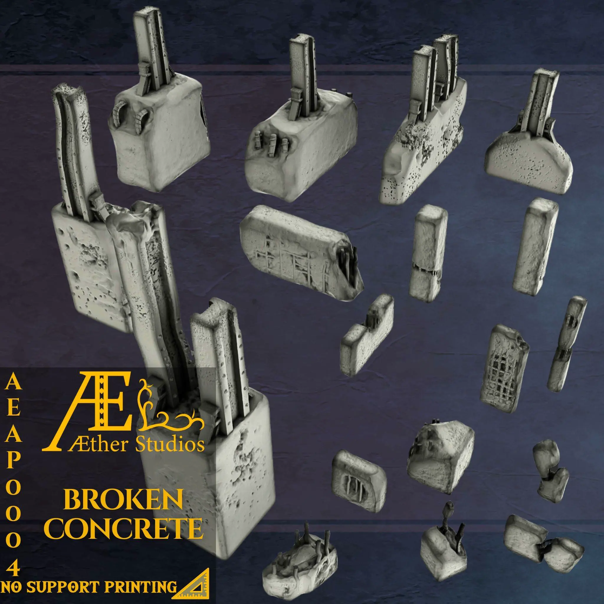 Props & Terrain STL Descarga - AEAP0004 - Broken Concrete - Aether Studios