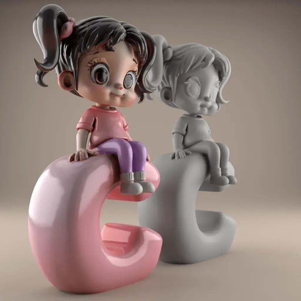 Home Decorations & Ornaments STL Download - Cute Girl Sitting on Letter C STL – 3D Model for ...