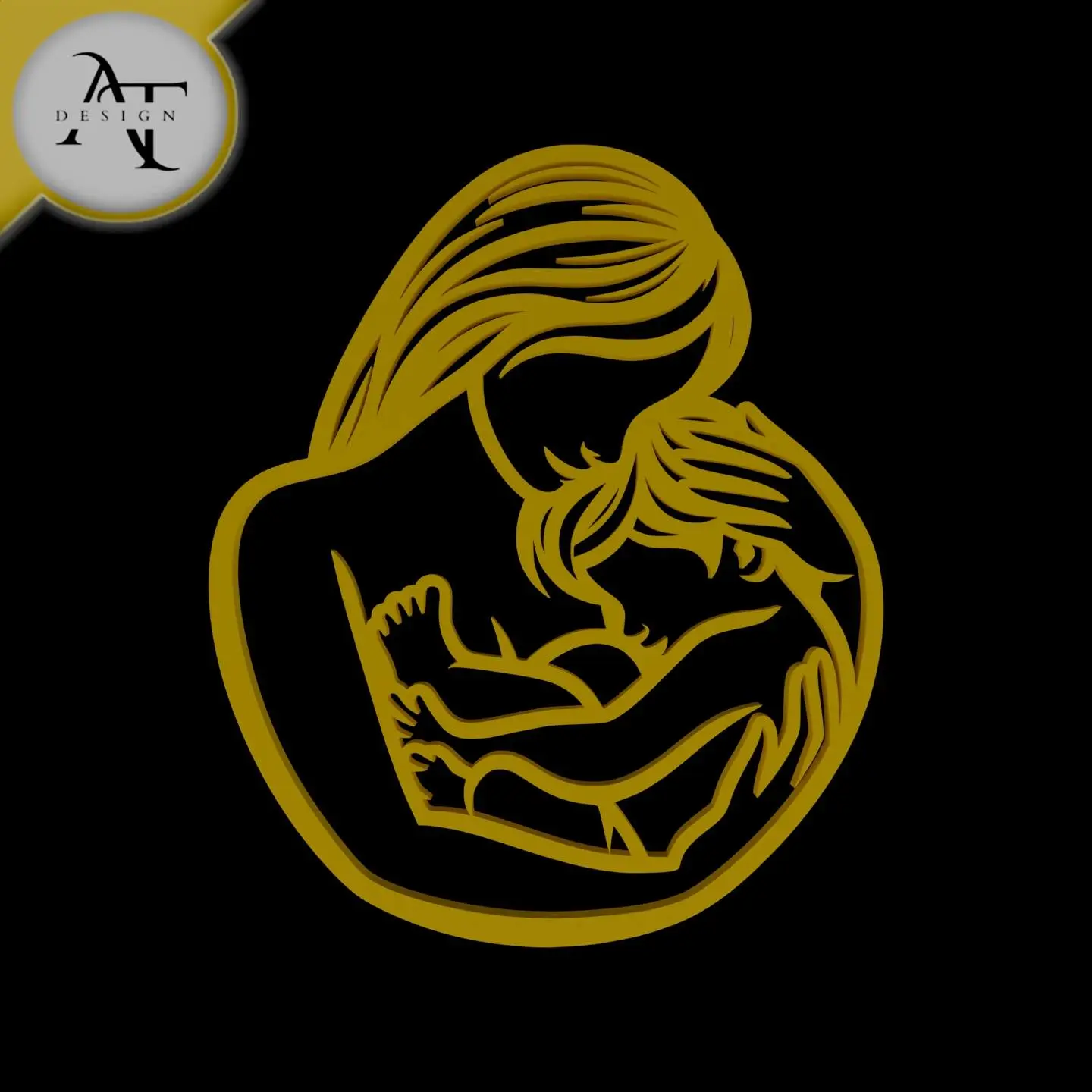 Home Decorations & Ornaments STL Download - Mom and child - Line Art ...