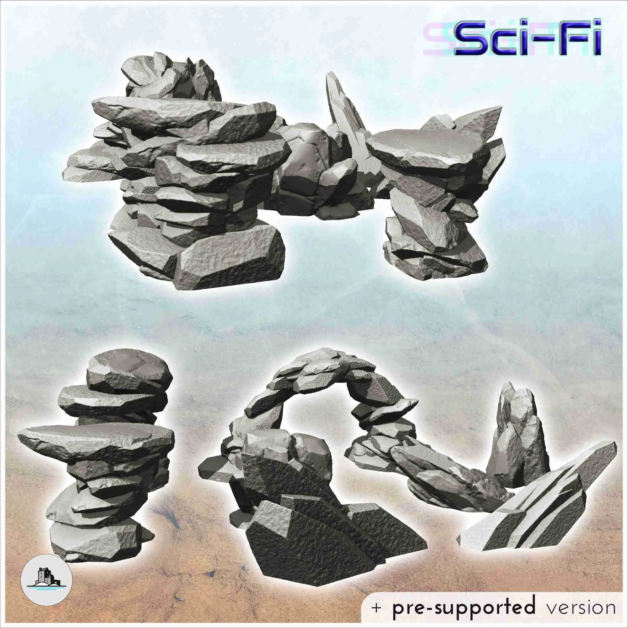 Set of desert and martian rocks (6) - miniatures figure warh | 3D ...
