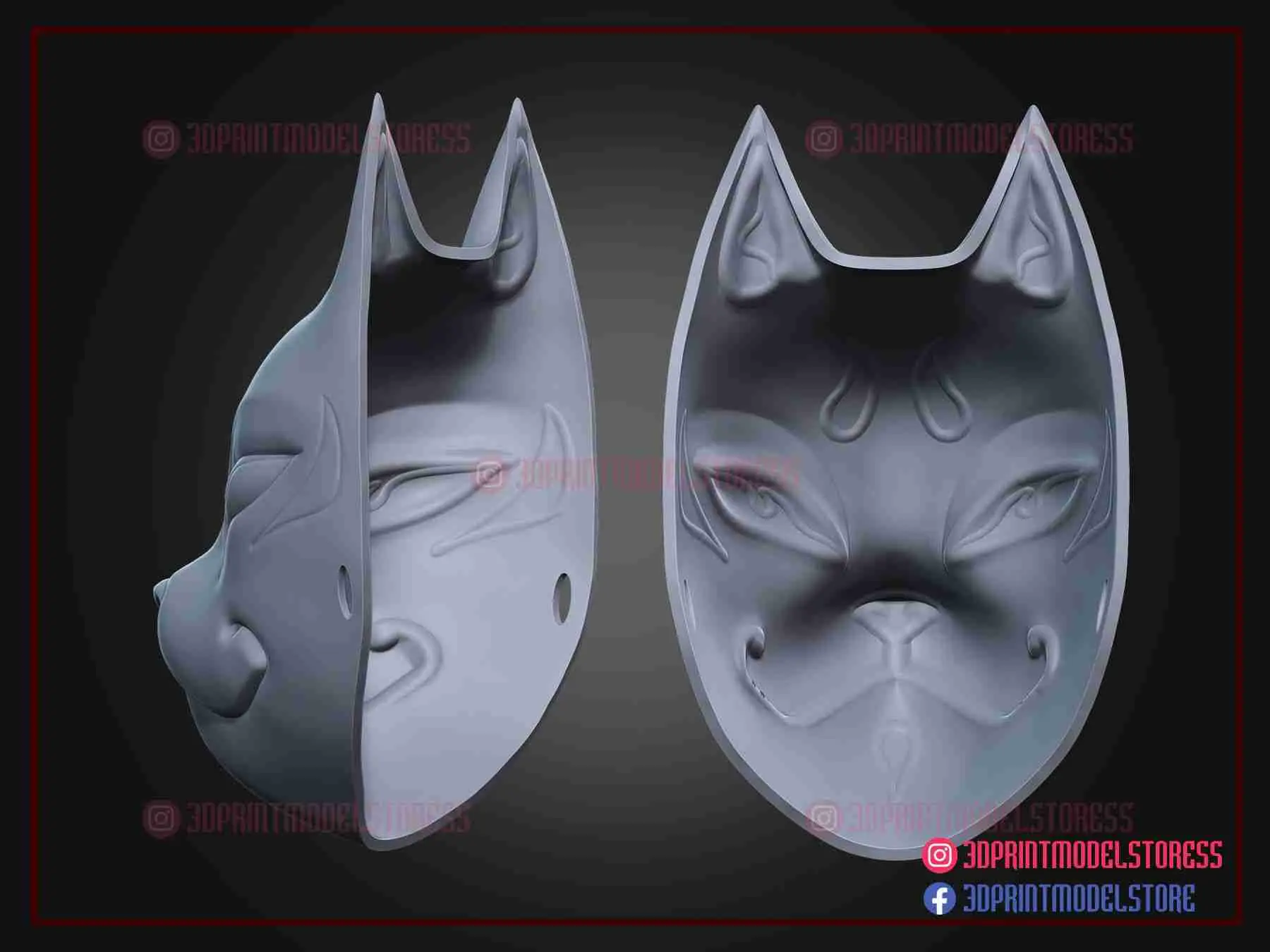 Japanese Kitsune Fox Mask - Oni Samurai - Demon Slayer | 3D models ...