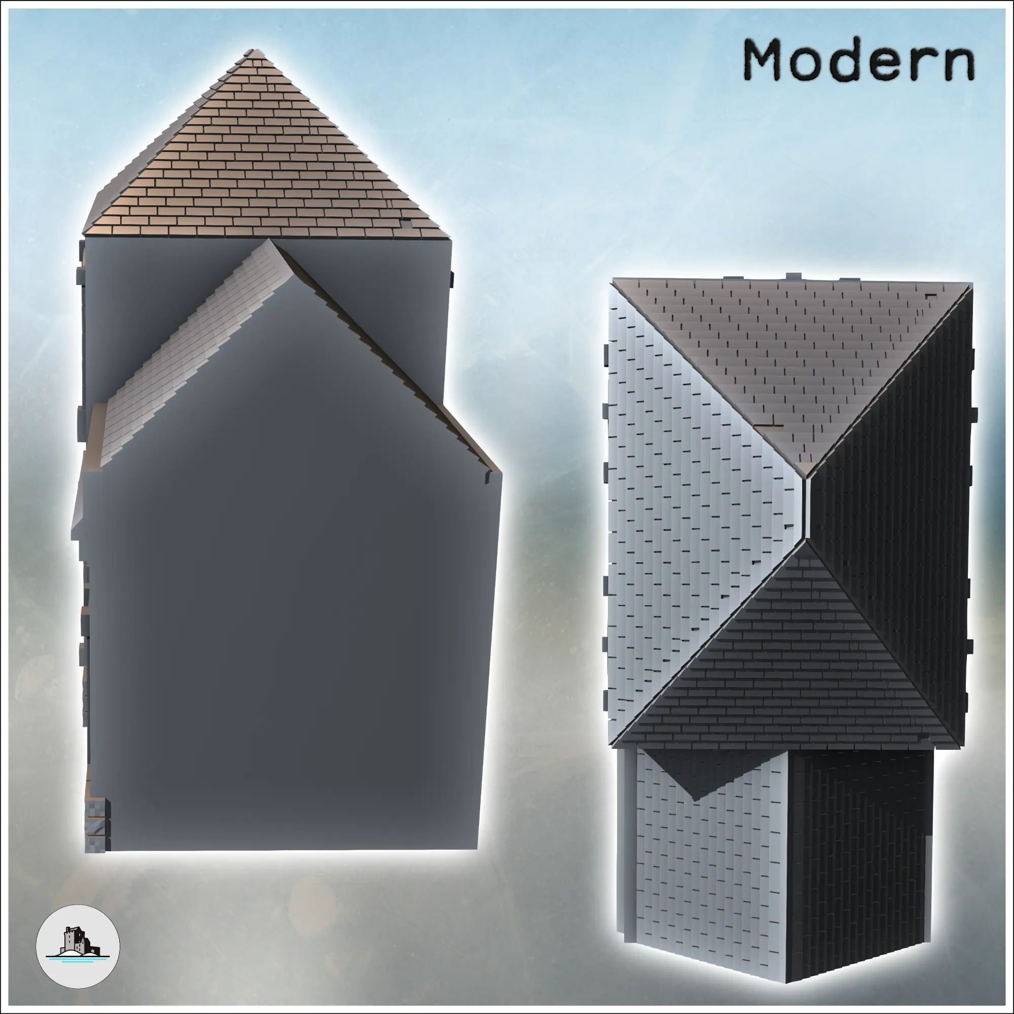 Miniatures STL Download - Modern slate-roofed building with annex and ...