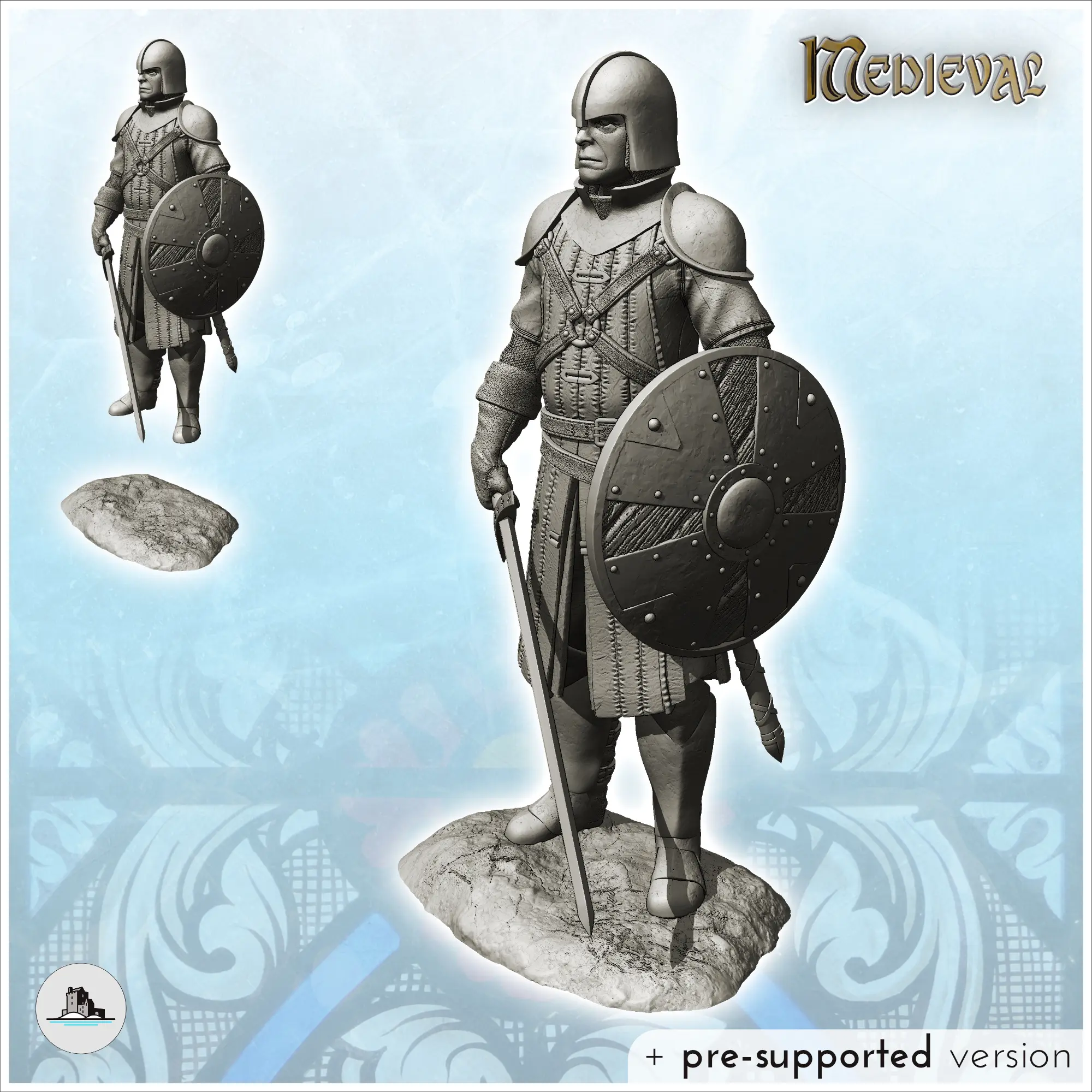 Other STL Download - Medieval warrior in armor with shield, sword and ...