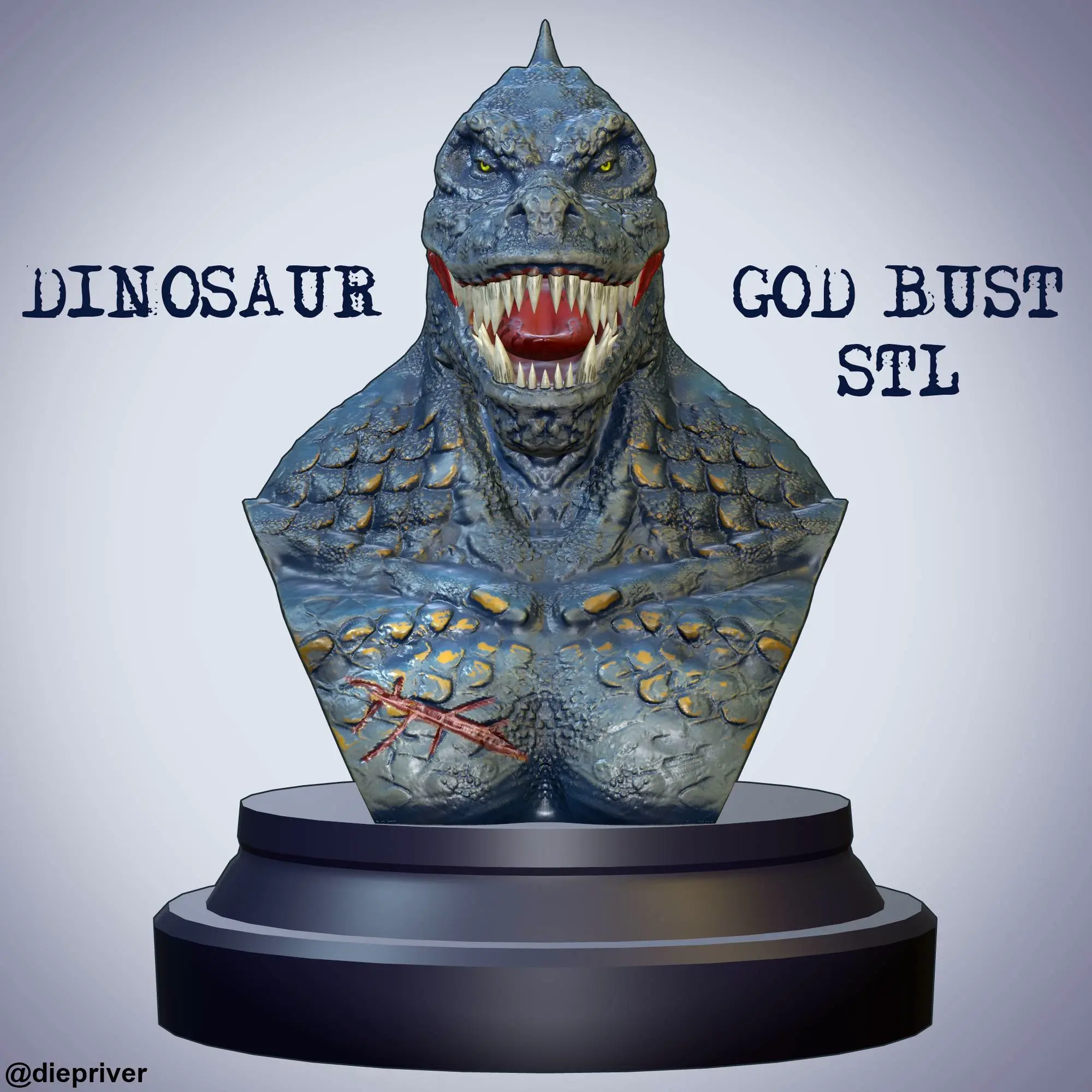Characters & Creatures STL Download - Dinosaur God Beast Bust Statue 3D ...