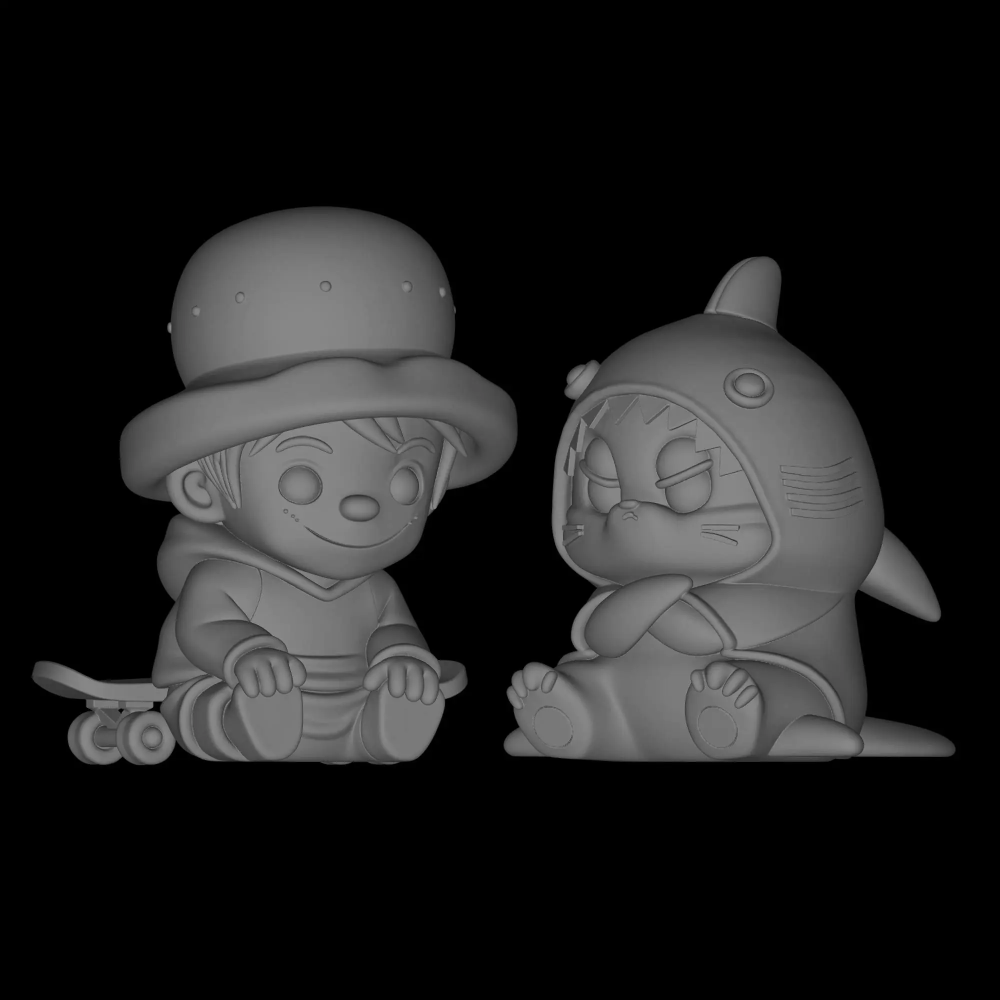 Characters & Creatures STL Download - chibi angry cat and Luffy D ...