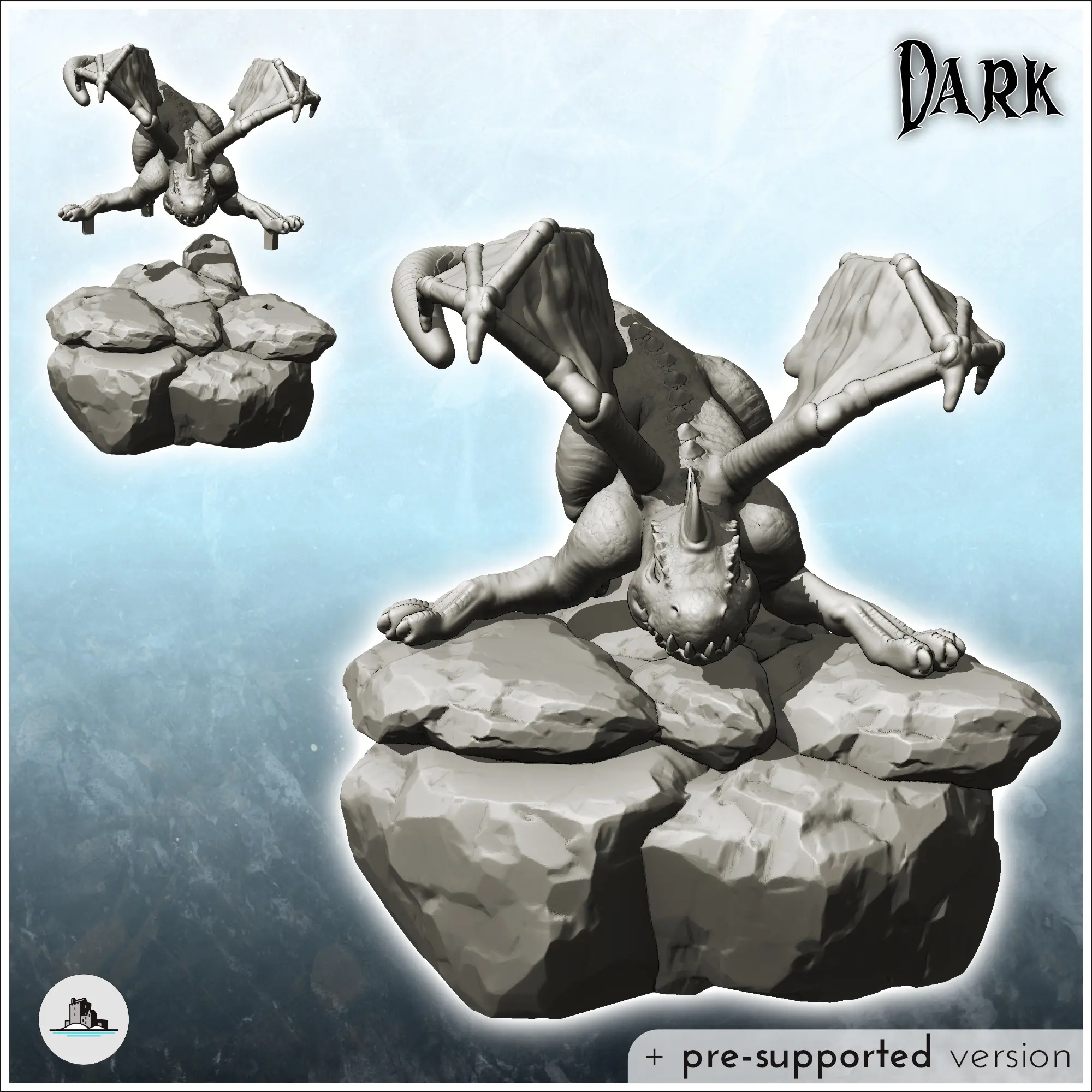 Characters & Creatures STL Download - Young winged dragon sitting on ...