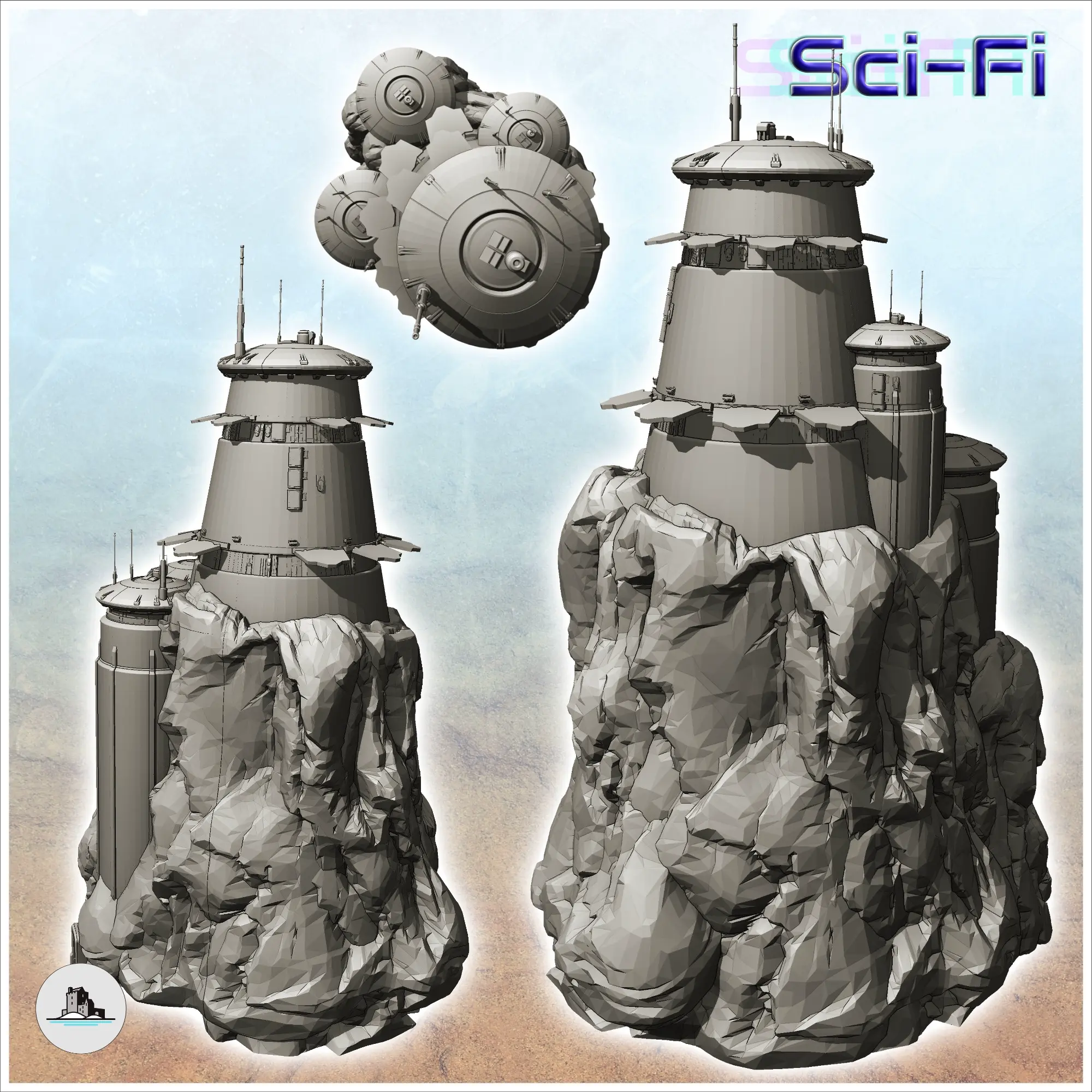 Other STL Download - Large futuristic building built on rock with ...