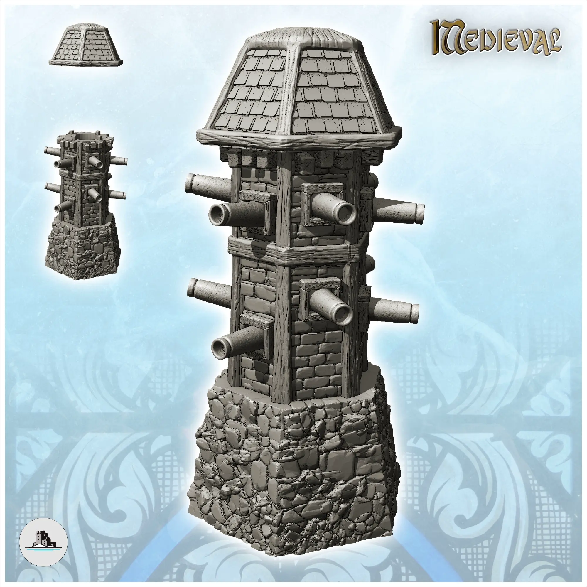 Other STL Download - Medieval defense tower with cannons and stone base (3) - minby Hartolia ...