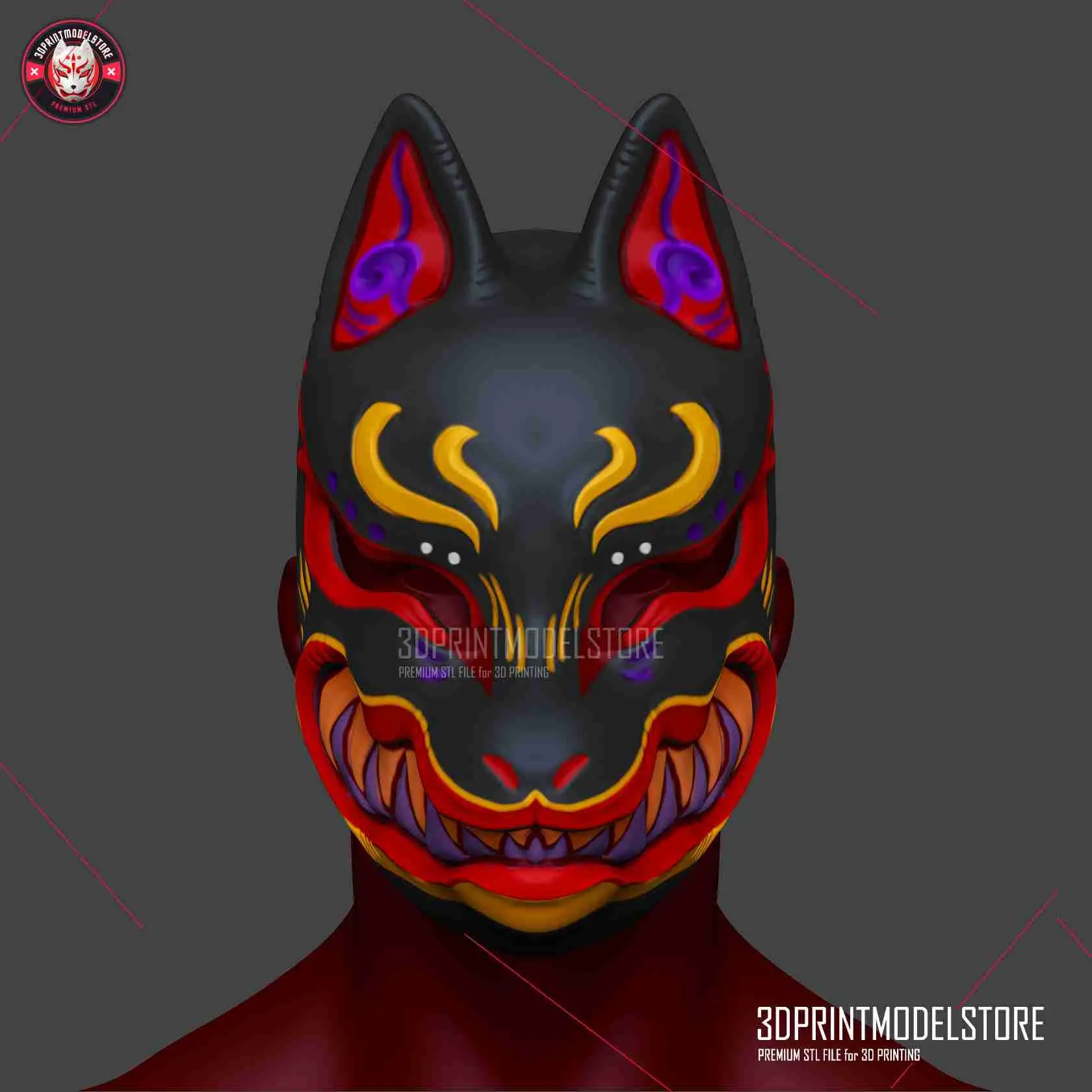 Cosplay STL Download - Japanese Kitsune Fox Mask - Oni Samurai Cosplay ...