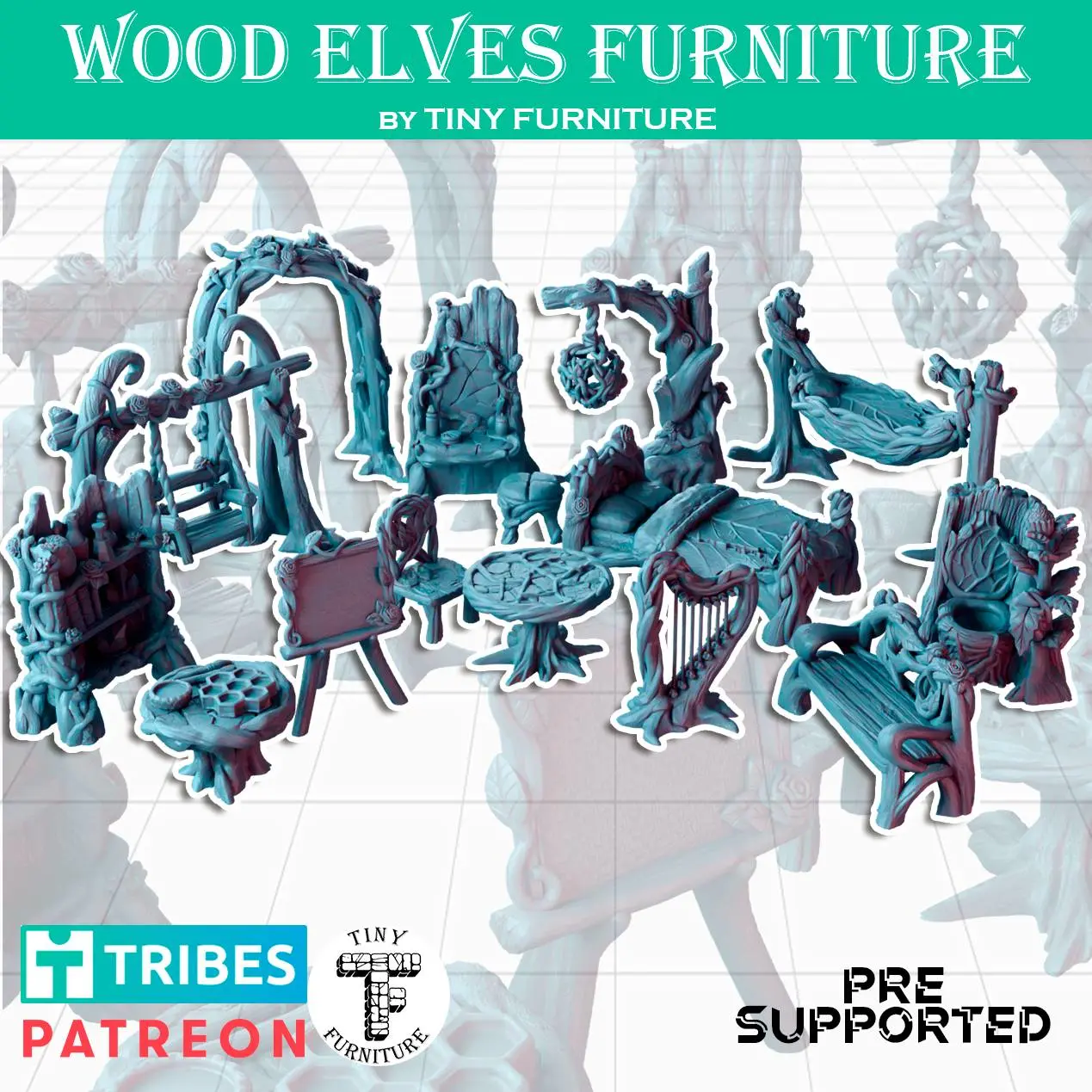 Props & Terrain STL Download - Wood Elves Furnitureby Tiny Furniture