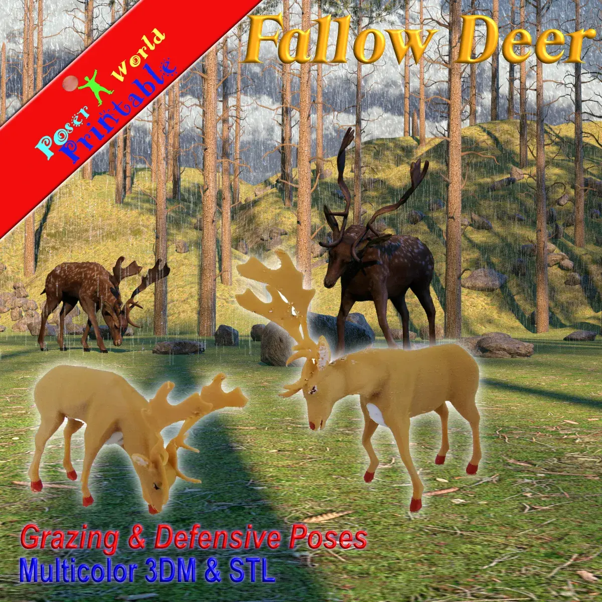 3D Printer Files | 3MF File | Fallow Deer 2 Figurine Poses; Grazing and ...