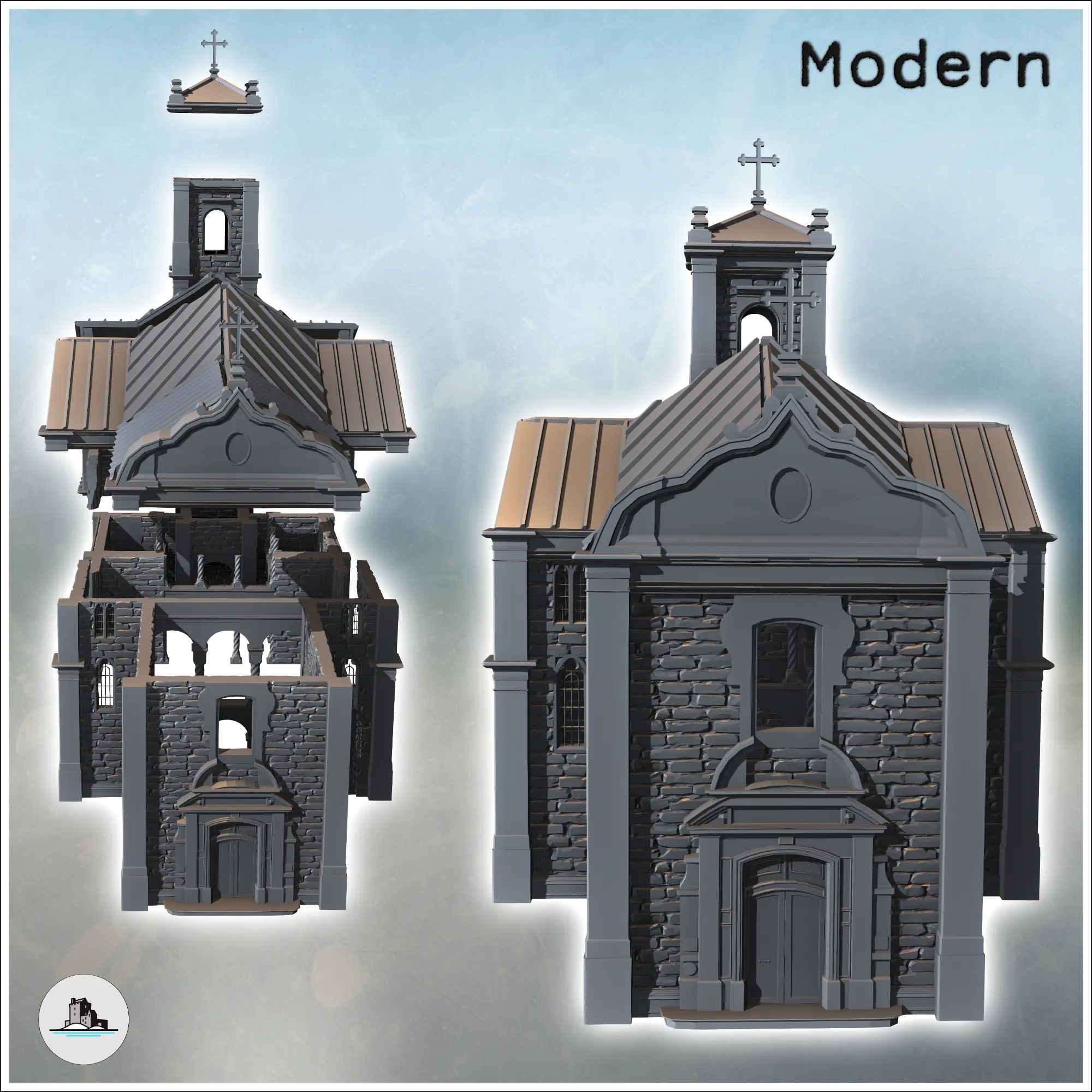 Other STL Download - Modern Christian church with steeple, stained ...