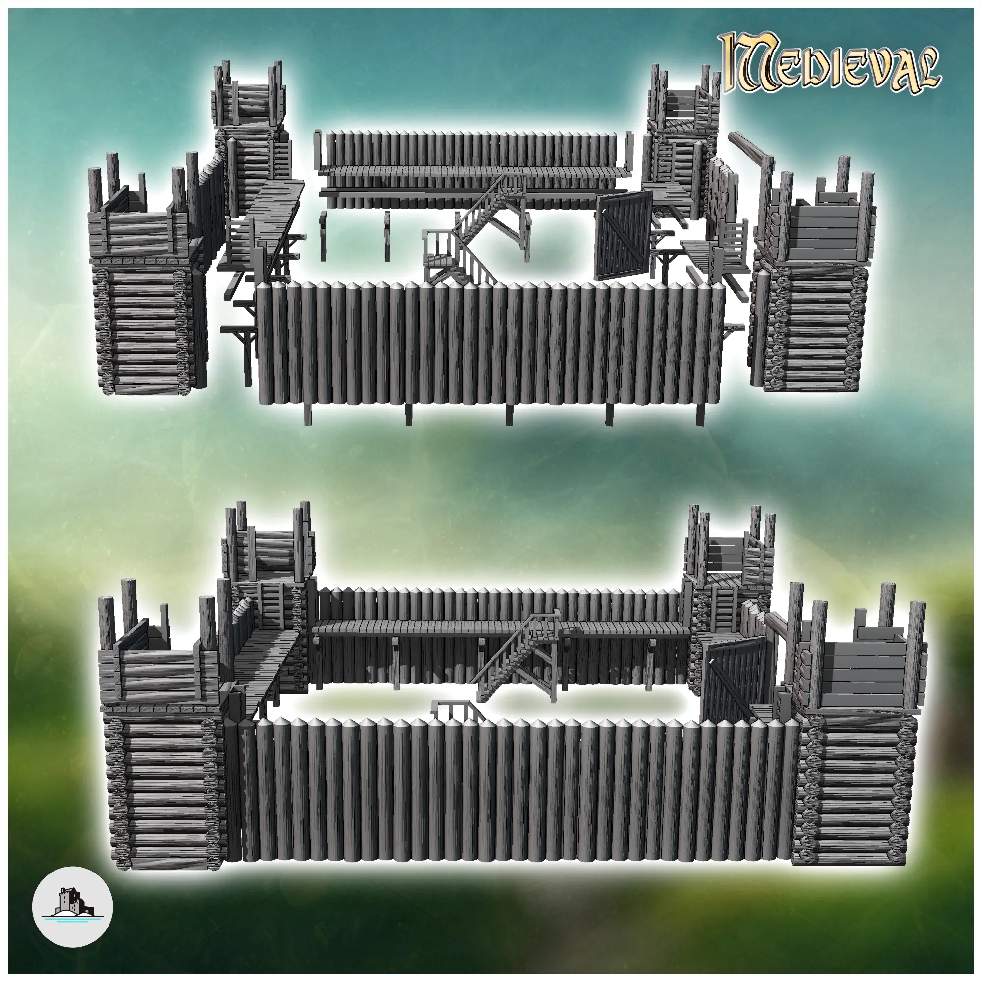 Other STL Download - Fortified outpost with log walls, large wooden ...