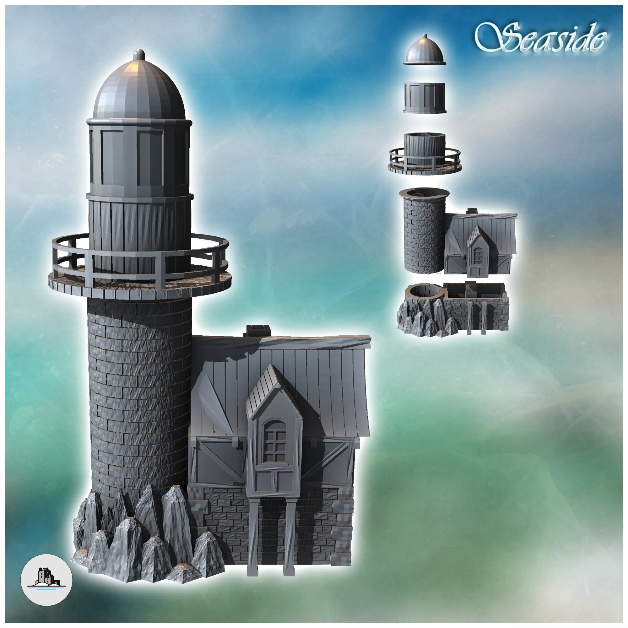 Other STL Download - Medieval lighthouse on rock with annex building ...