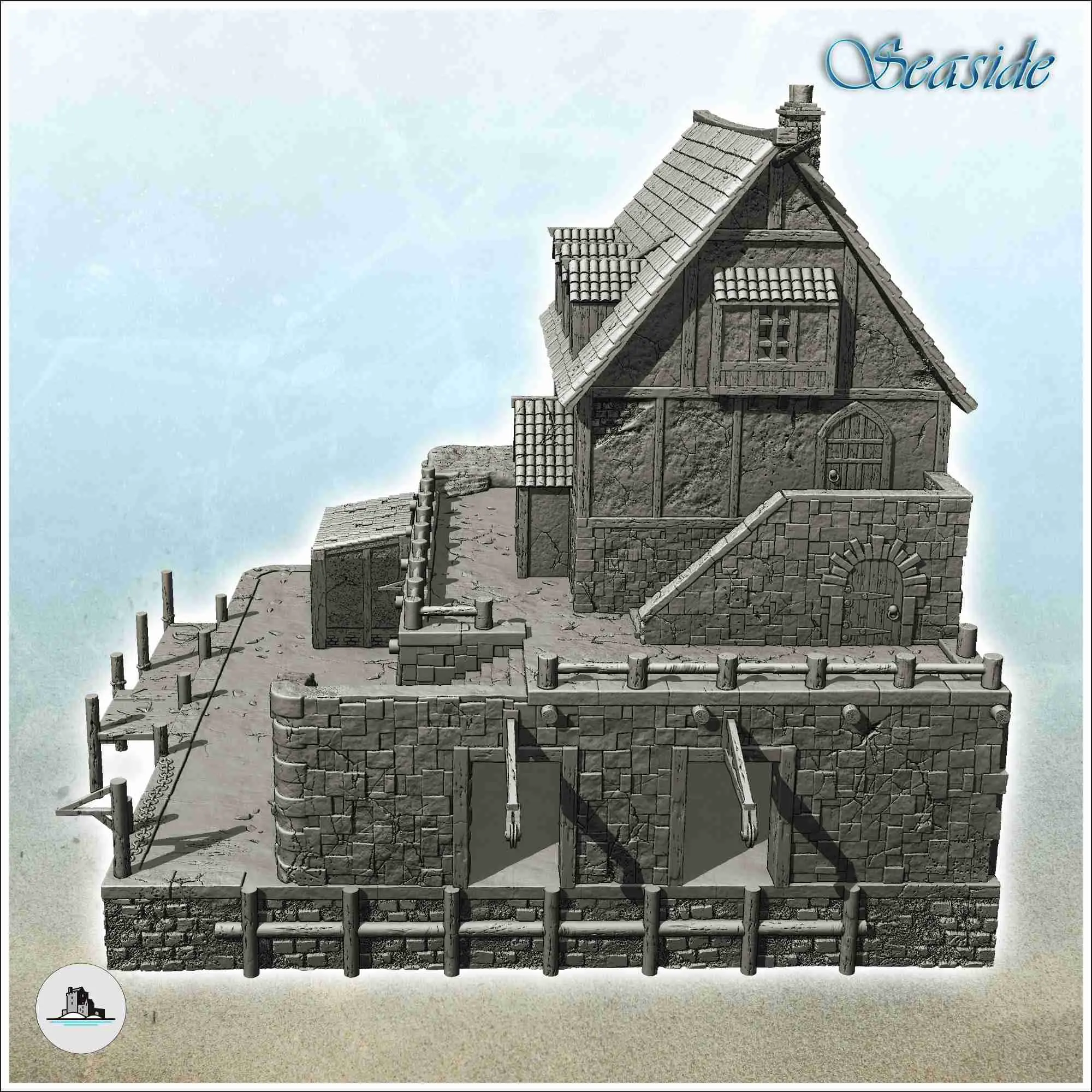 Other STL Download - Large medieval building on stone platform with ...