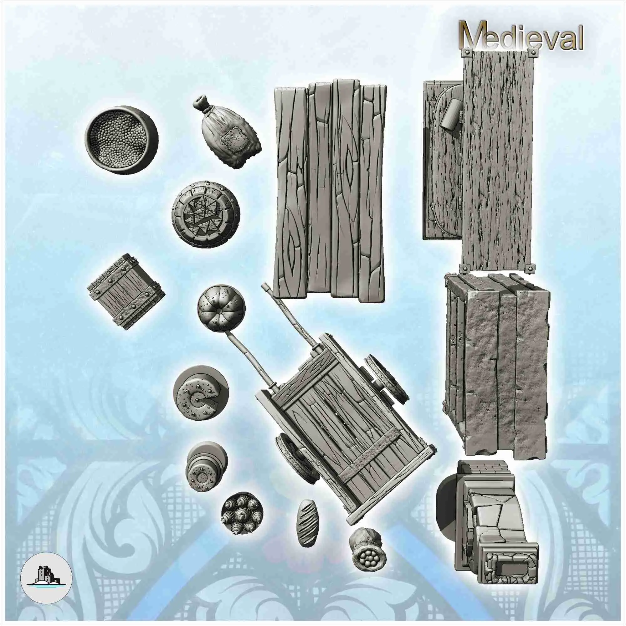 Other STL Download - Bakery interior set with fireplace and shelves (2 ...