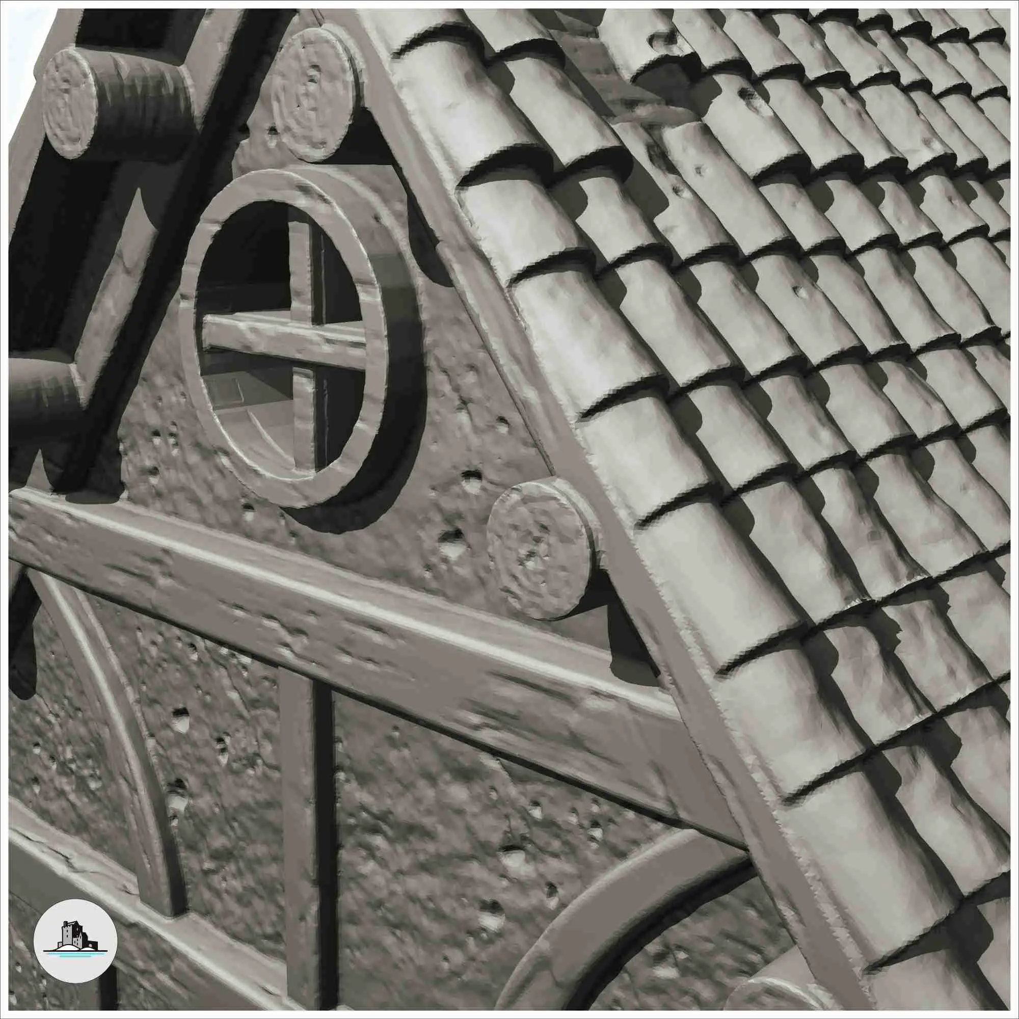 Other STL Download - Large medieval house with tiled roof, overhanging ...