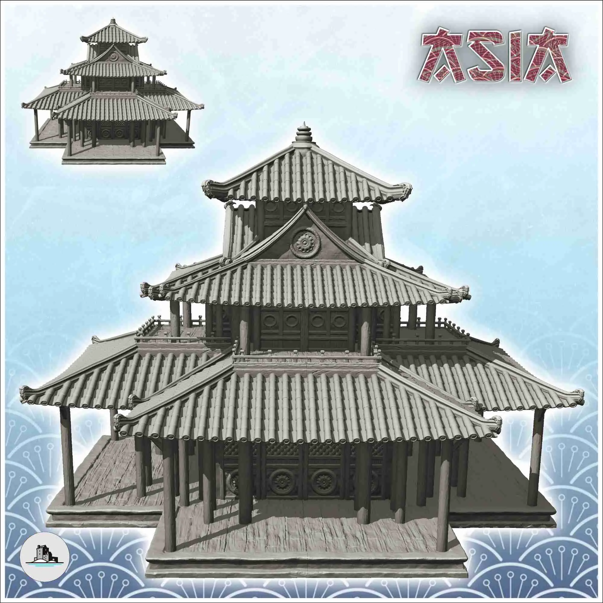 Props & Terrain STL Download - Asian building with double floor and ...