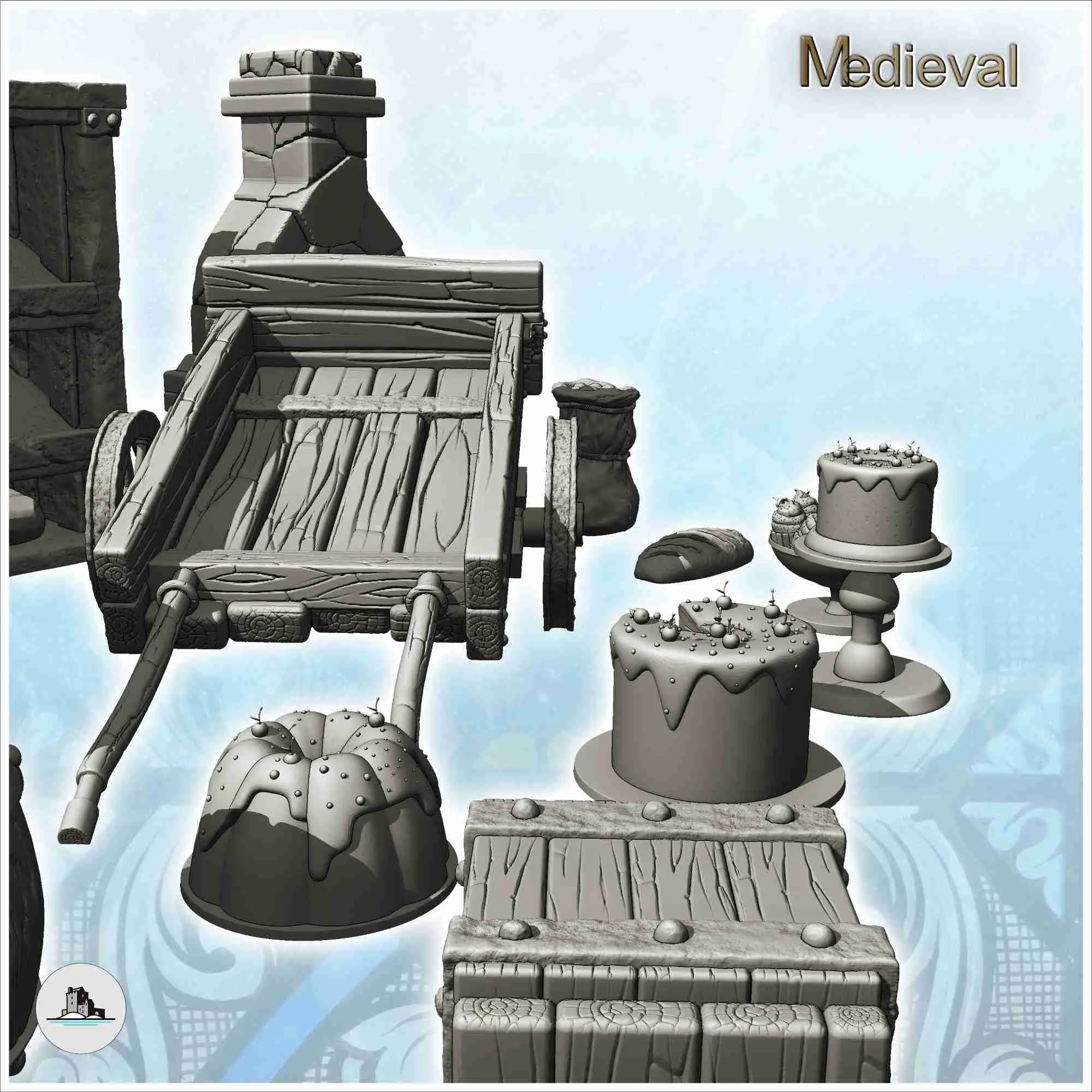 Other STL Download - Bakery interior set with fireplace and shelves (2 ...