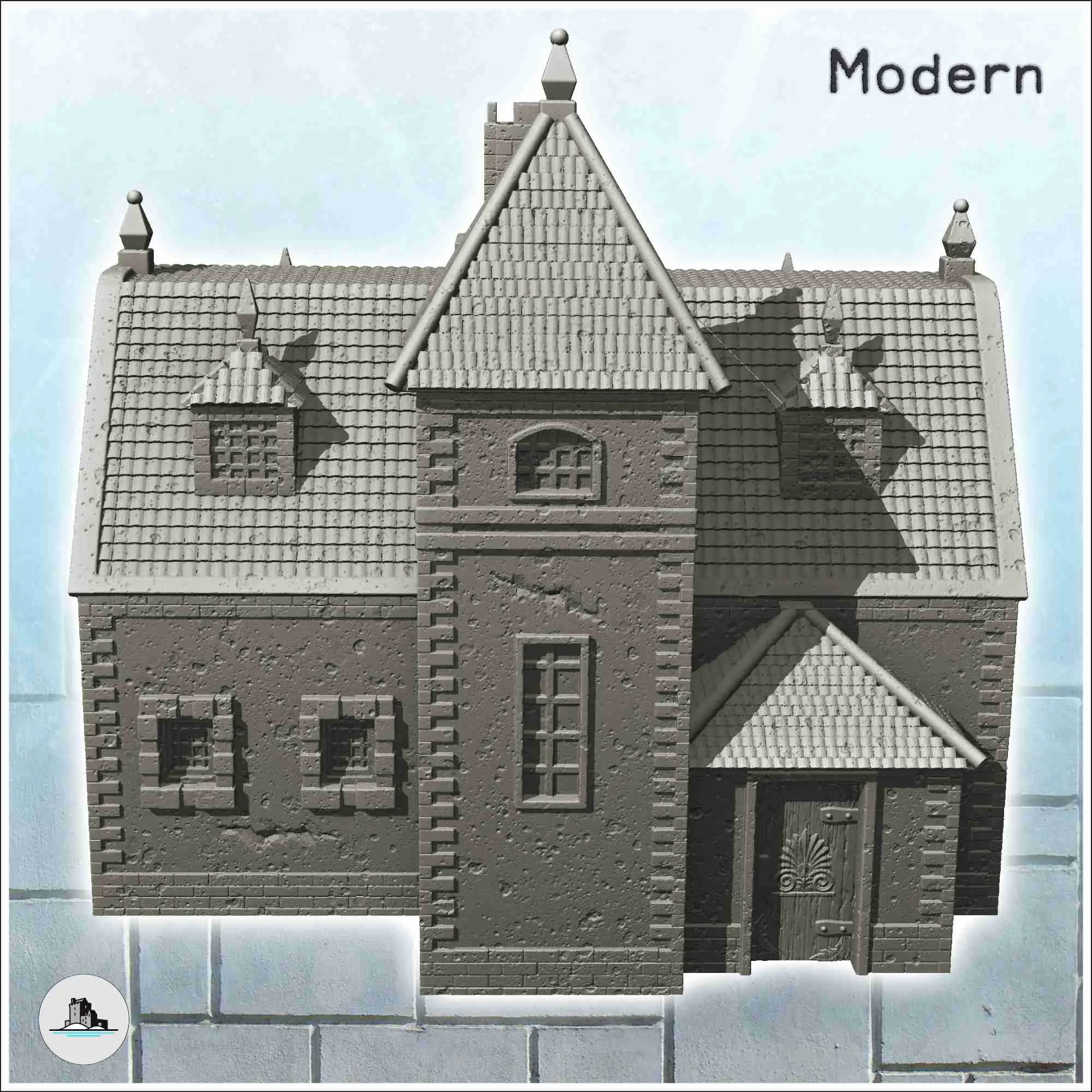 Other STL Download - Modern mansion with large entrance and annex tower ...