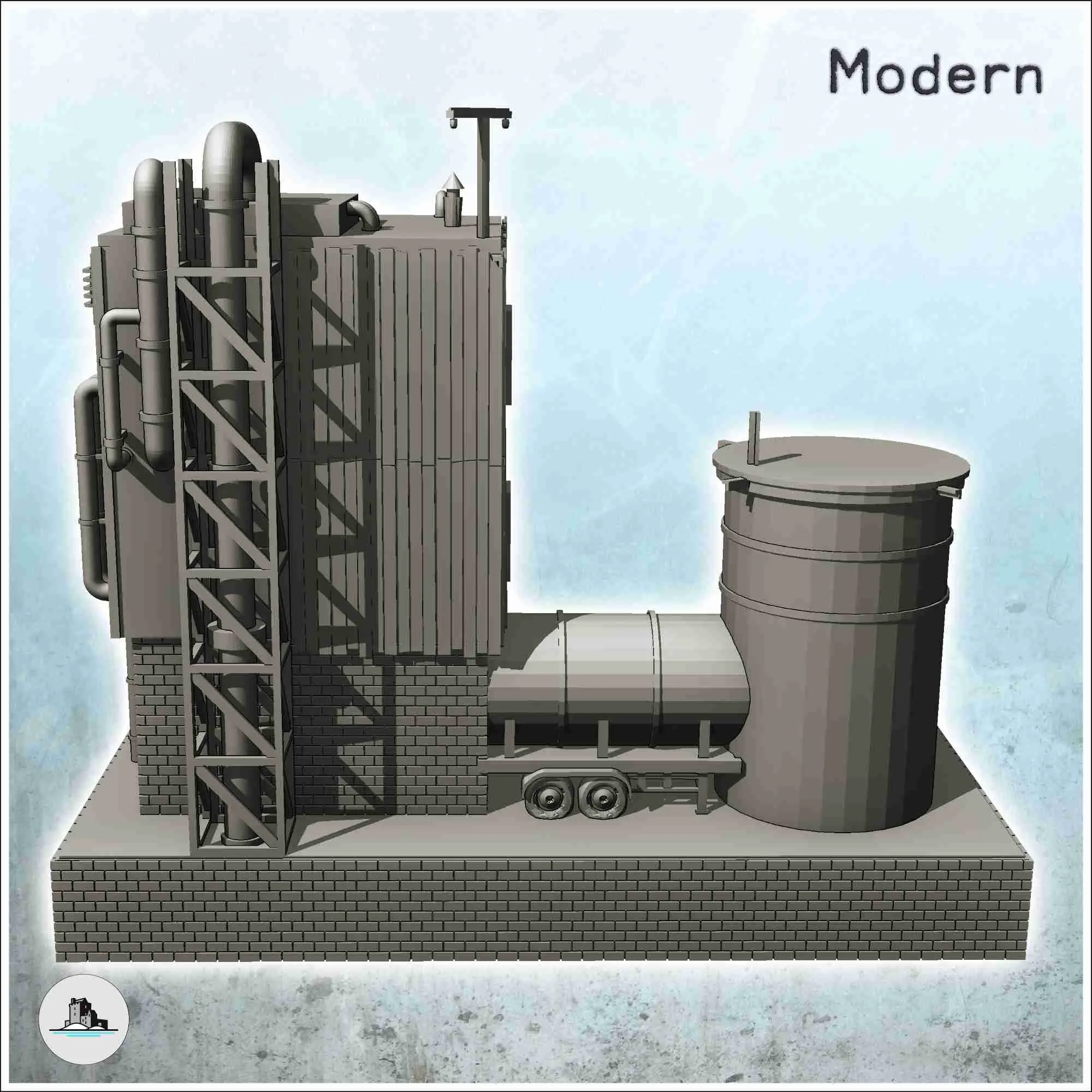 Other STL Download - Brick industrial plant on platform with auxiliary ...