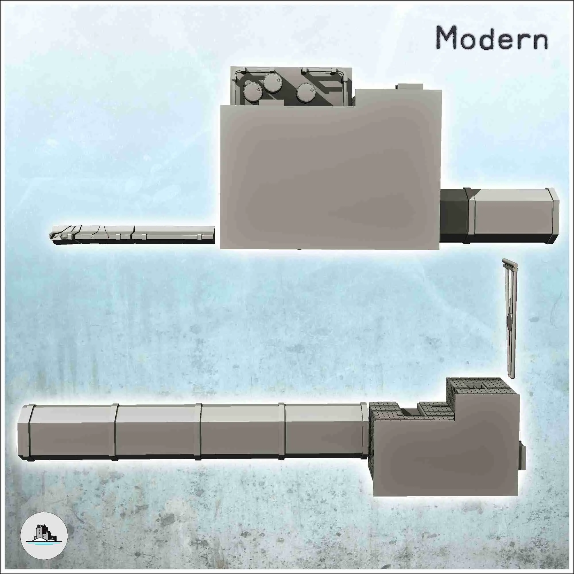 Other STL Download - Checkpoint with gate, two buildings and concrete ...