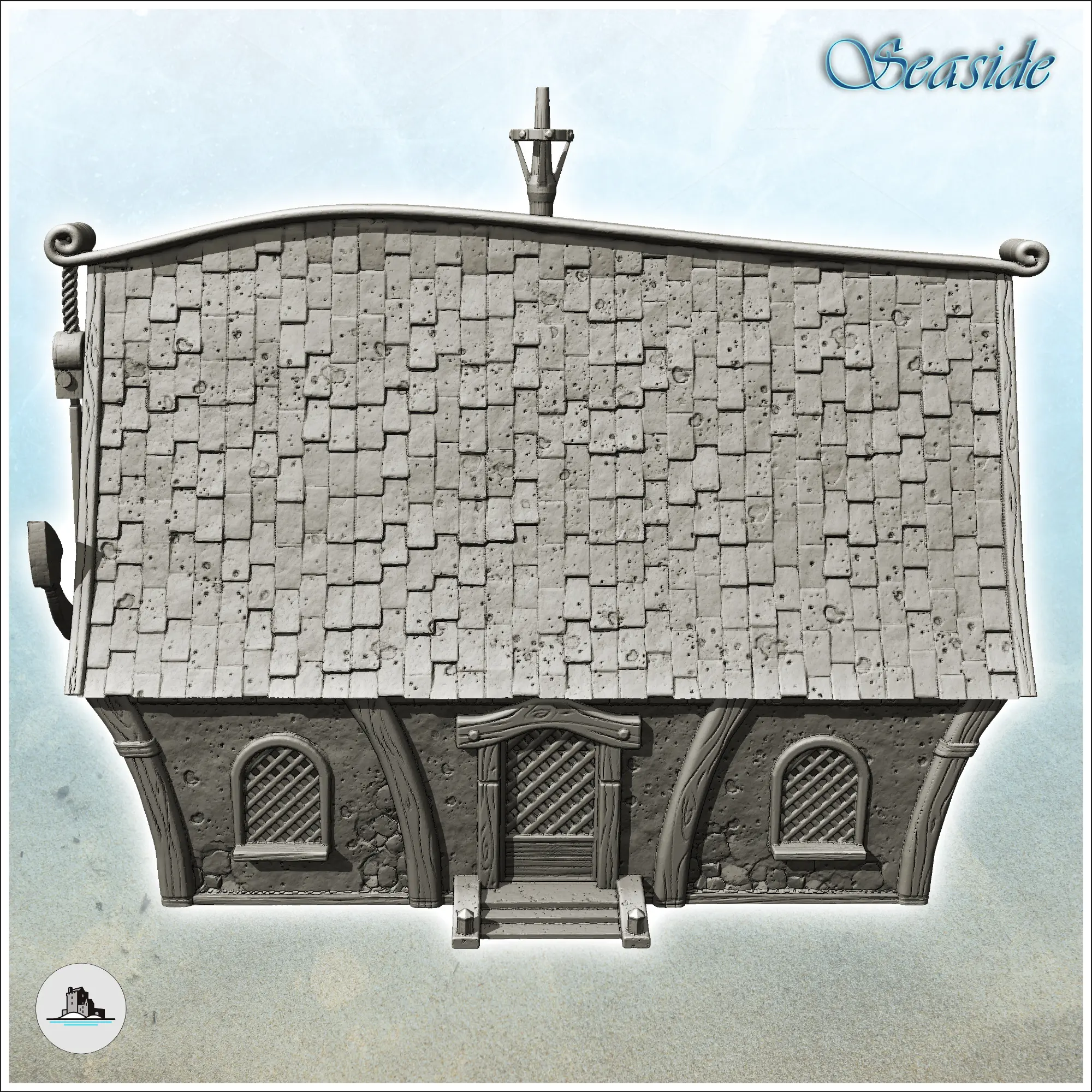 Other STL Download - Hull-shaped pirate building with large decorative ...