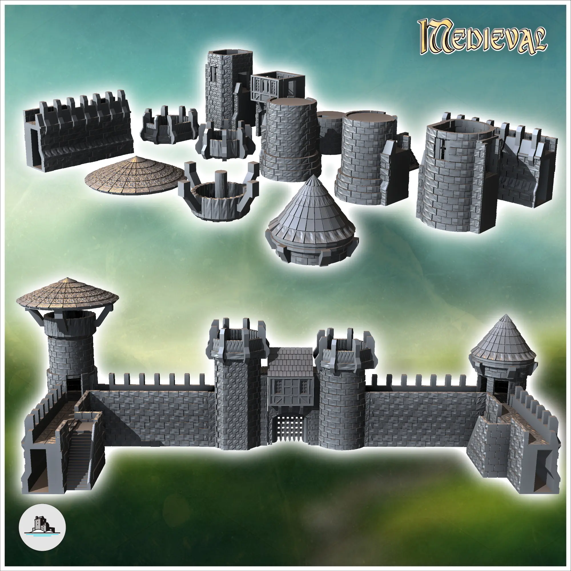 Other STL Download - Set of modular medieval stone walls with building ...