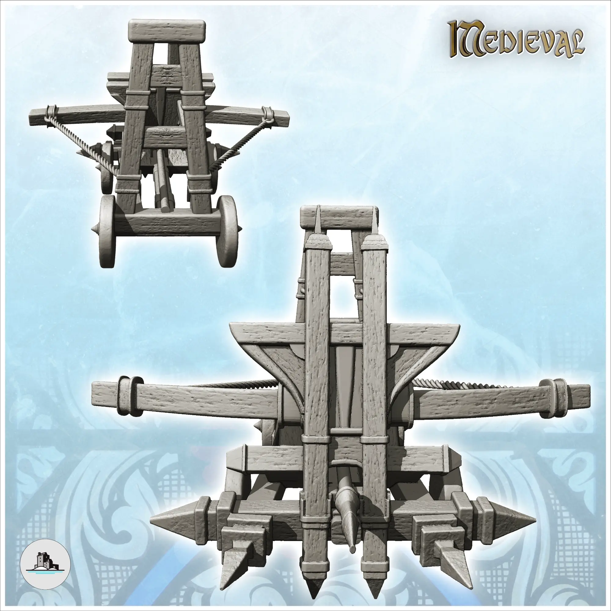 Props & Terrain STL Download - Two-wheeled wooden ballista siege engine ...