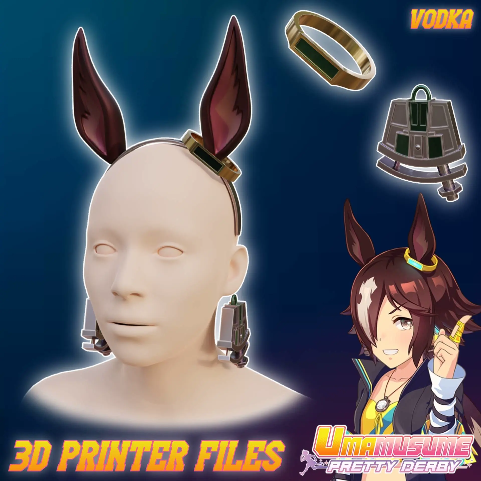 Cosplay STL Download - Vodka Cosplay Ears and Earrings Uma musume ...