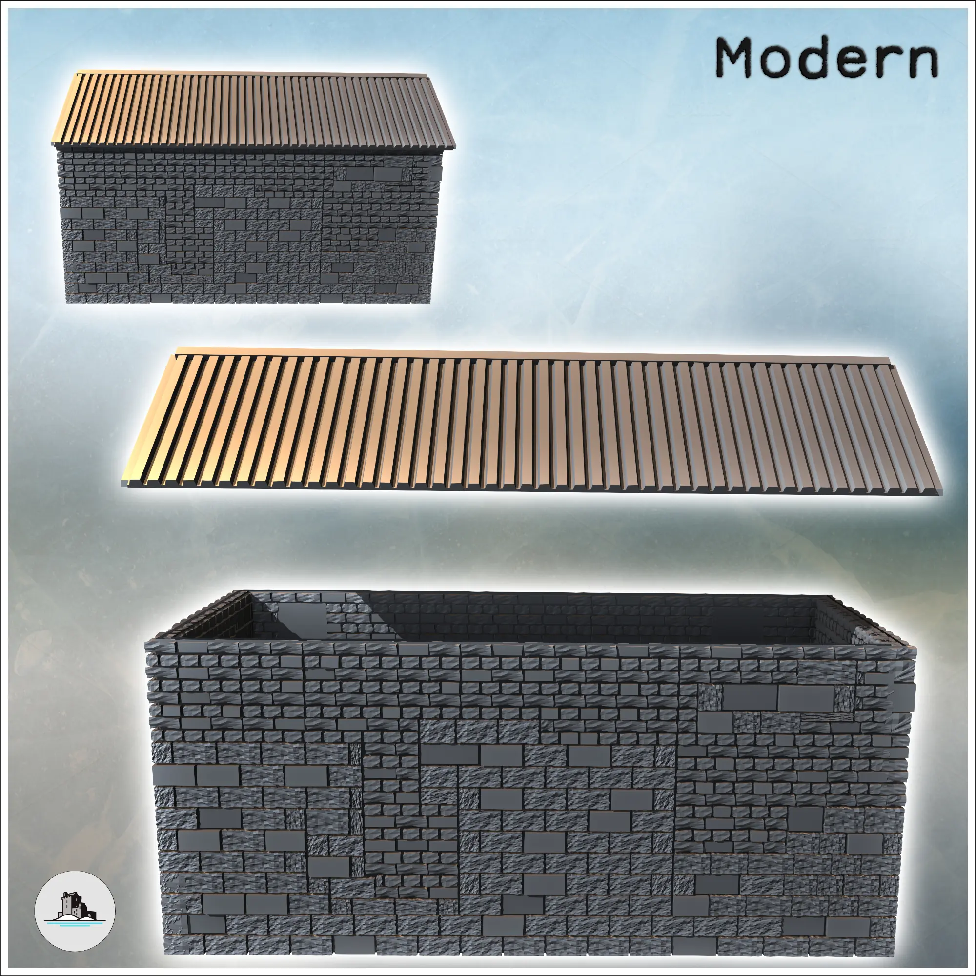 Other STL Download - Large stone farm stable with a tin roof and wooden ...