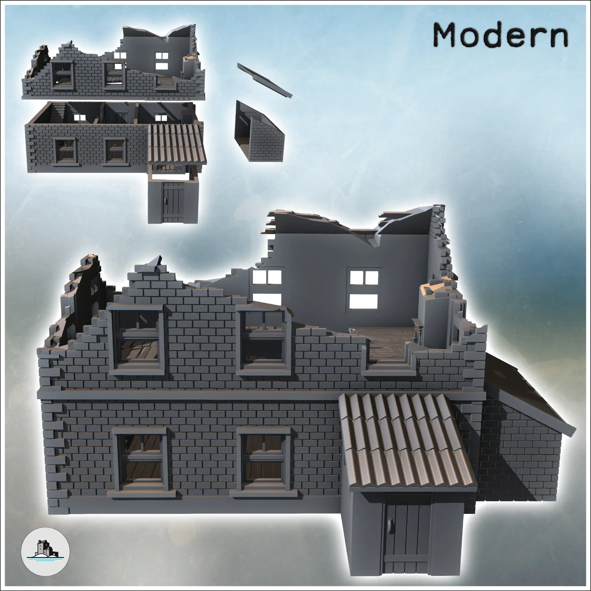 Props & Terrain STL Download - Brick building with two annexes and ...