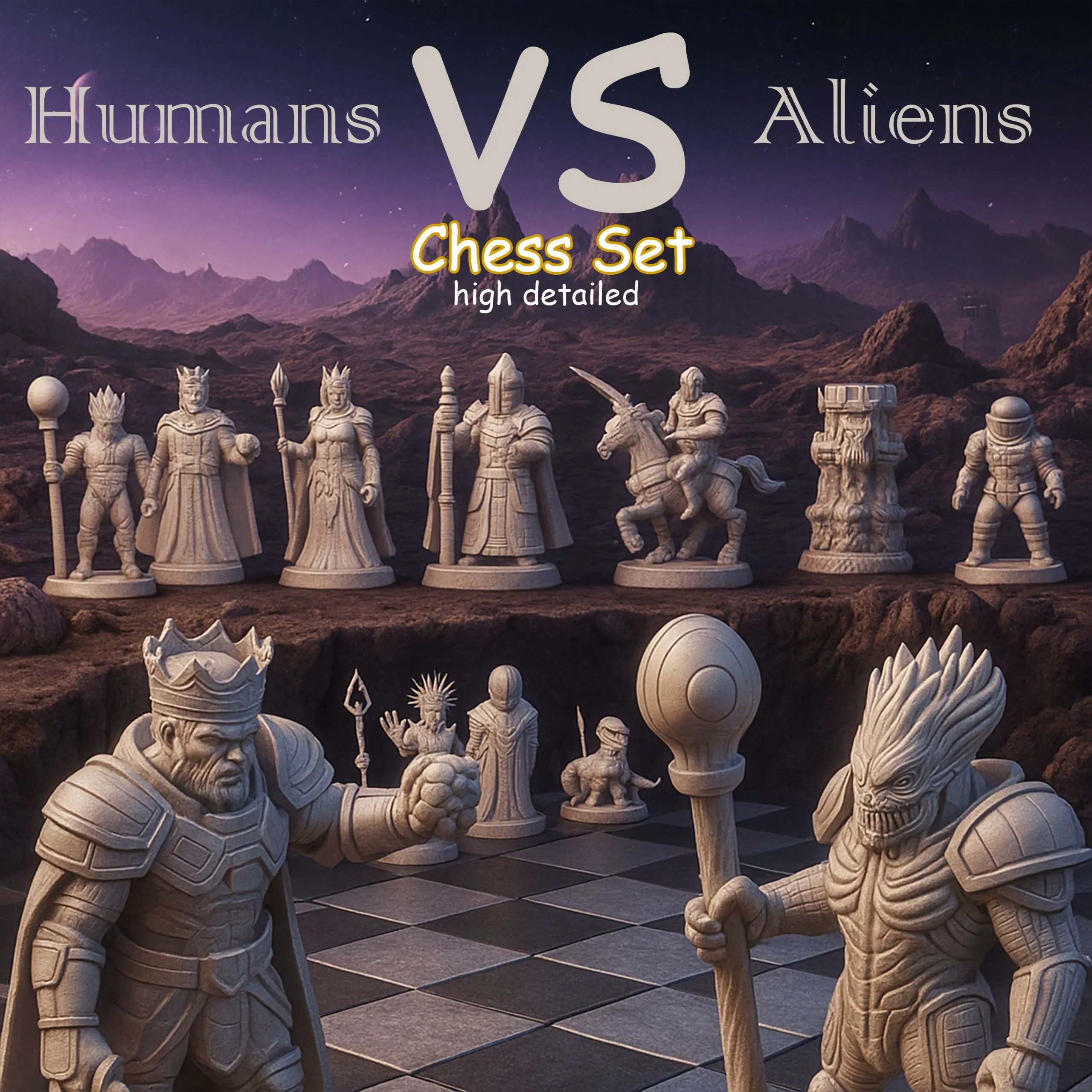 Creality Cloud | High Detailed Futuristic Humans vs Aliens Chess Set ...