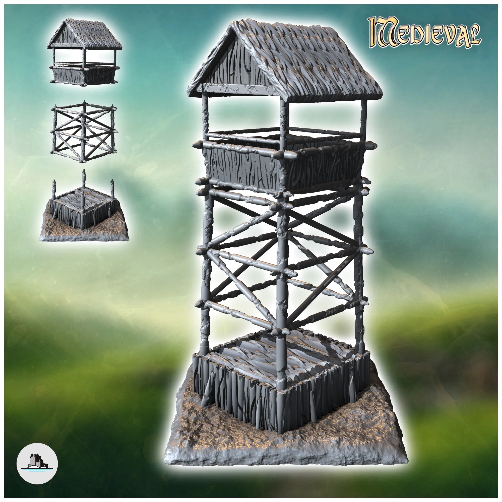 Other STL Download - Medieval wooden post on platform with guard post ...