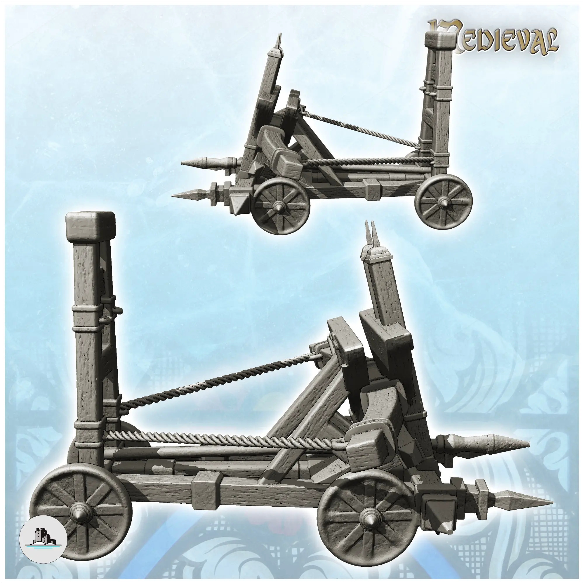 Props & Terrain STL Download - Two-wheeled wooden ballista siege engine ...