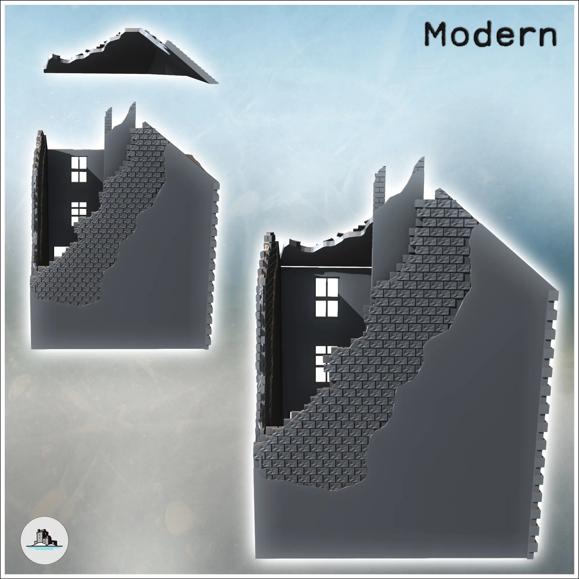 Corner ruin building with three-sided roof | 3D models download ...