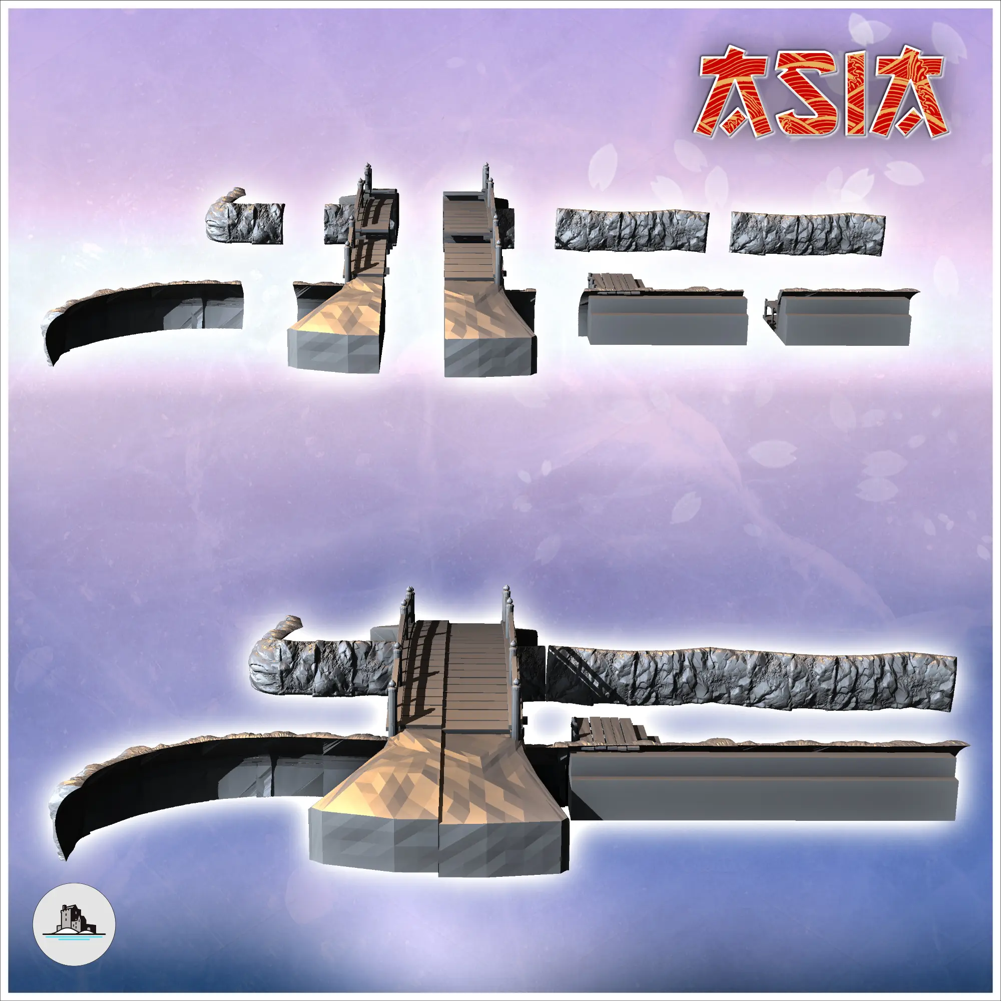 Other STL Download - Asian wooden bridge set with modular dock and ...