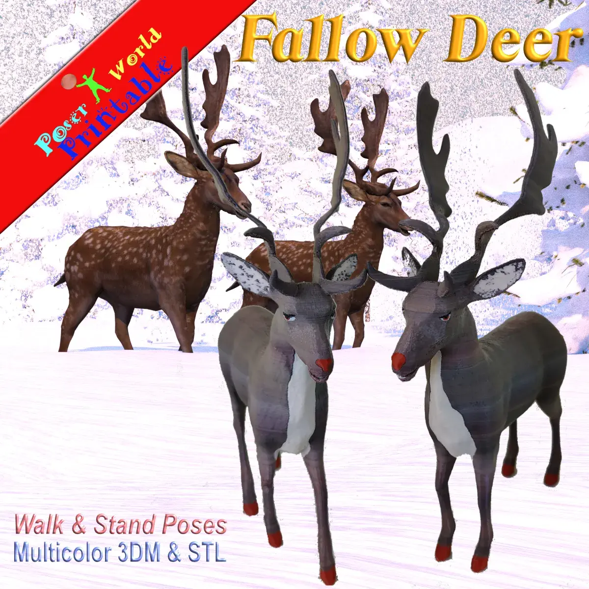 3D Printer Files | 3MF File | Fallow Deer 2 Figurine Poses; Walking and ...