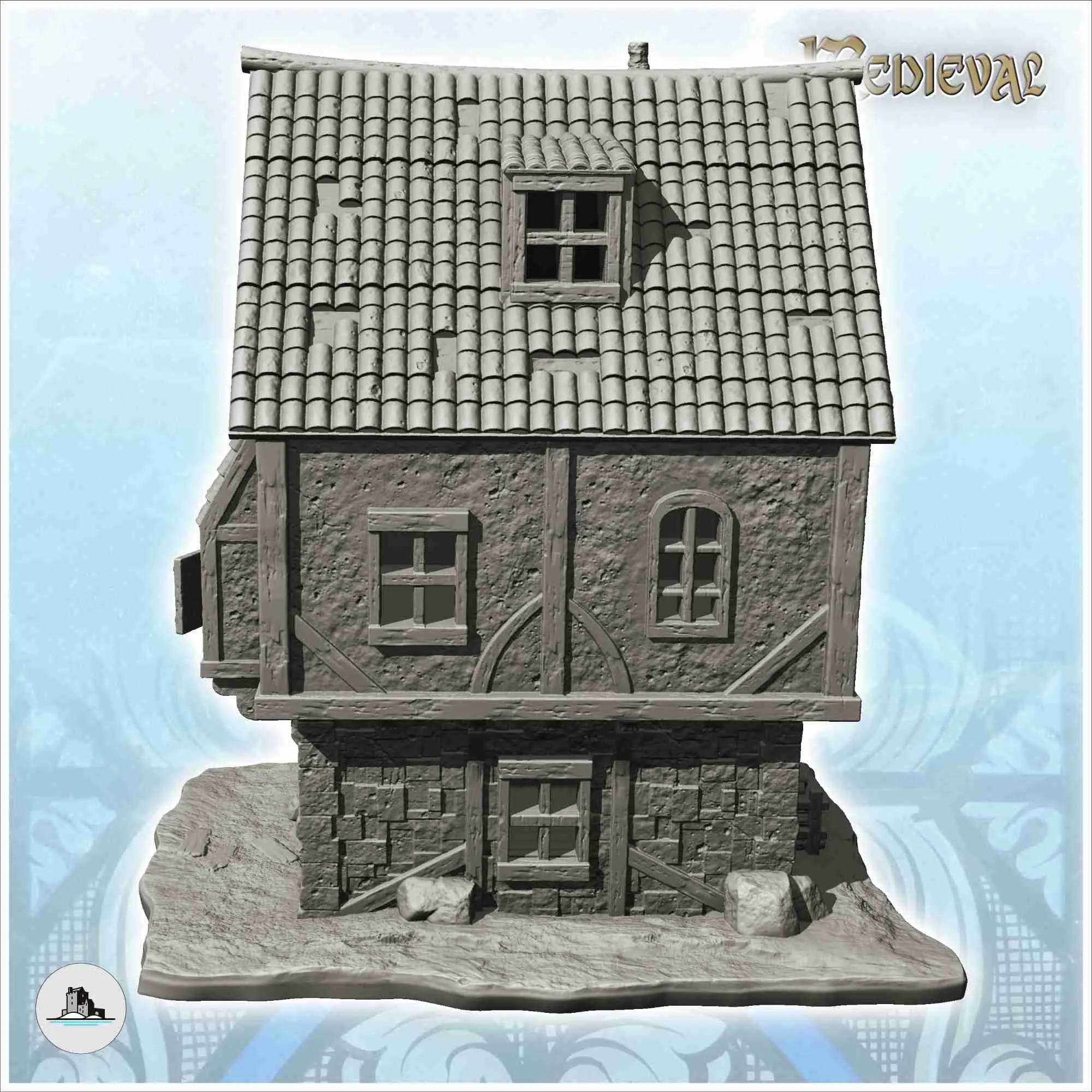 Other STL Download - Large medieval house with tiled roof, overhanging ...