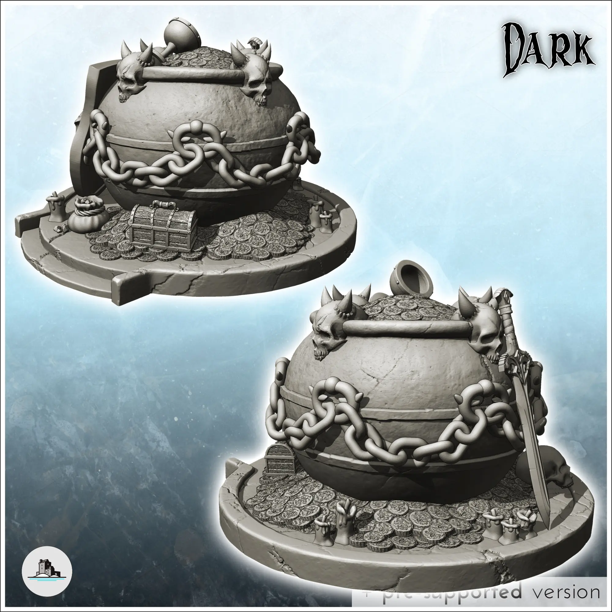 Other STL Download - Evil Cauldron with Metal Chain Skulls (3 ...