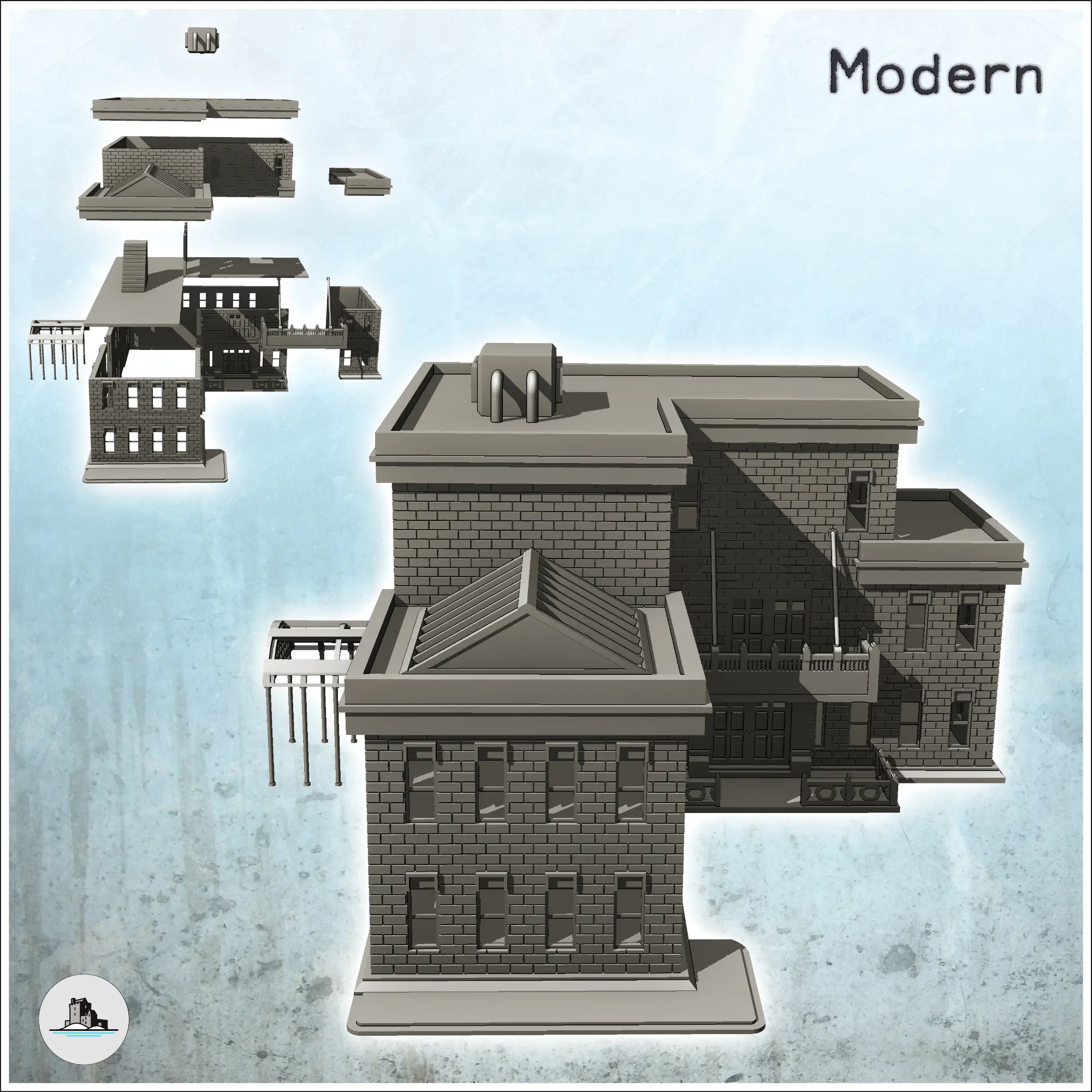 Props & Terrain STL Download - Large brick administration building with ...